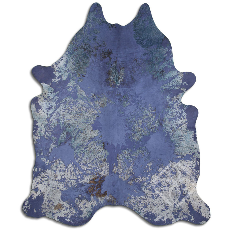 17 Stories Athanaze Acid Washed Hair Handmade Cowhide Navy Blue Area ...