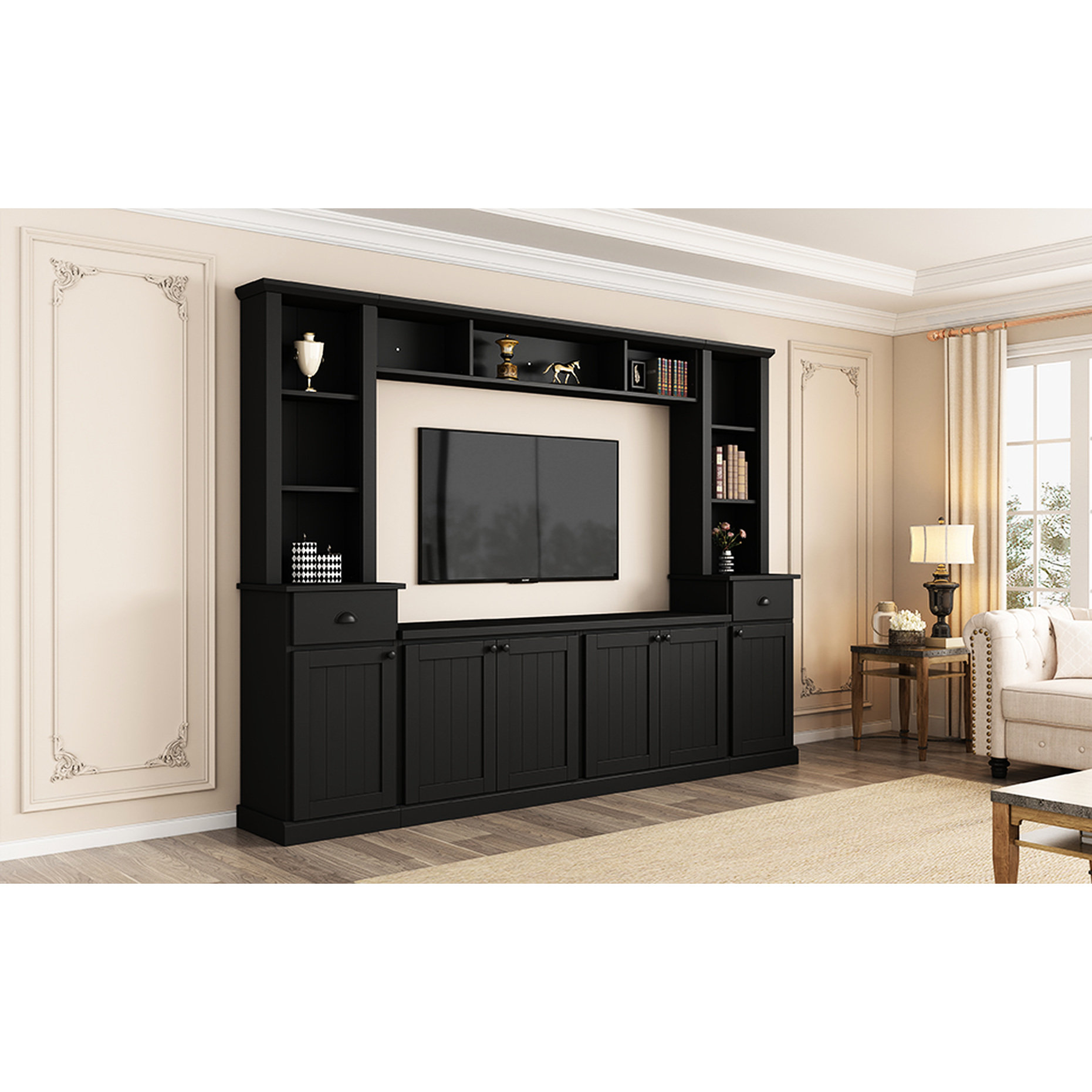 George Oliver Modern Entertaint Desk For 75'' Tvs, Black, With Spacious ...