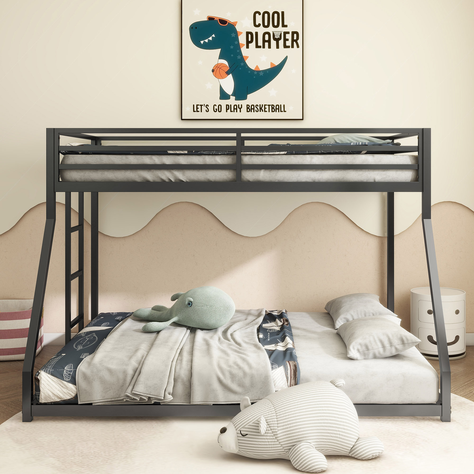 17 Stories Adam Sturdy Twin Over Full Bunk Bed Metal Black For Kids And ...