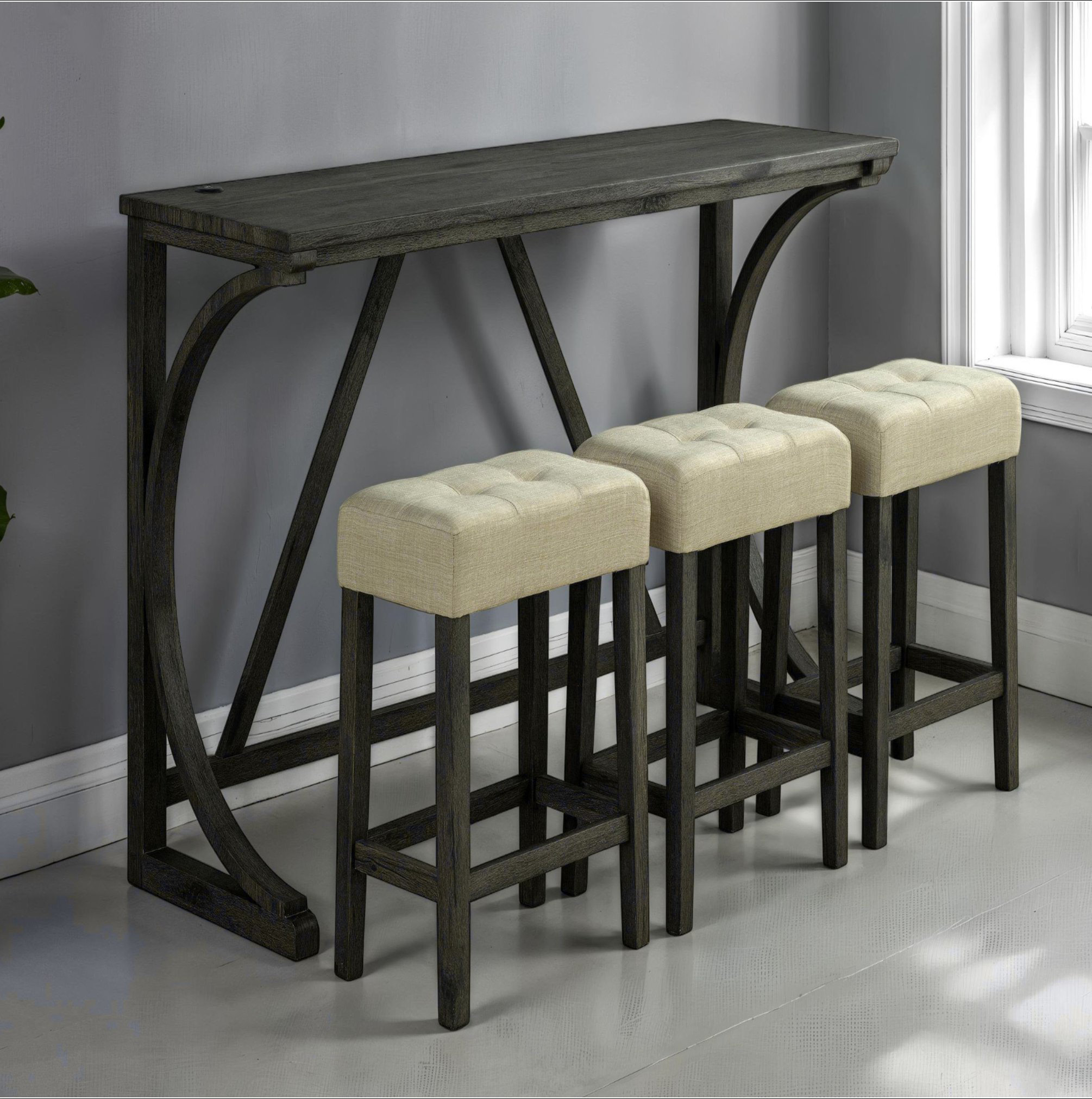 Corrigan Studio® Modern Brown Dining Table W USB 3x Stools Biscuit ...