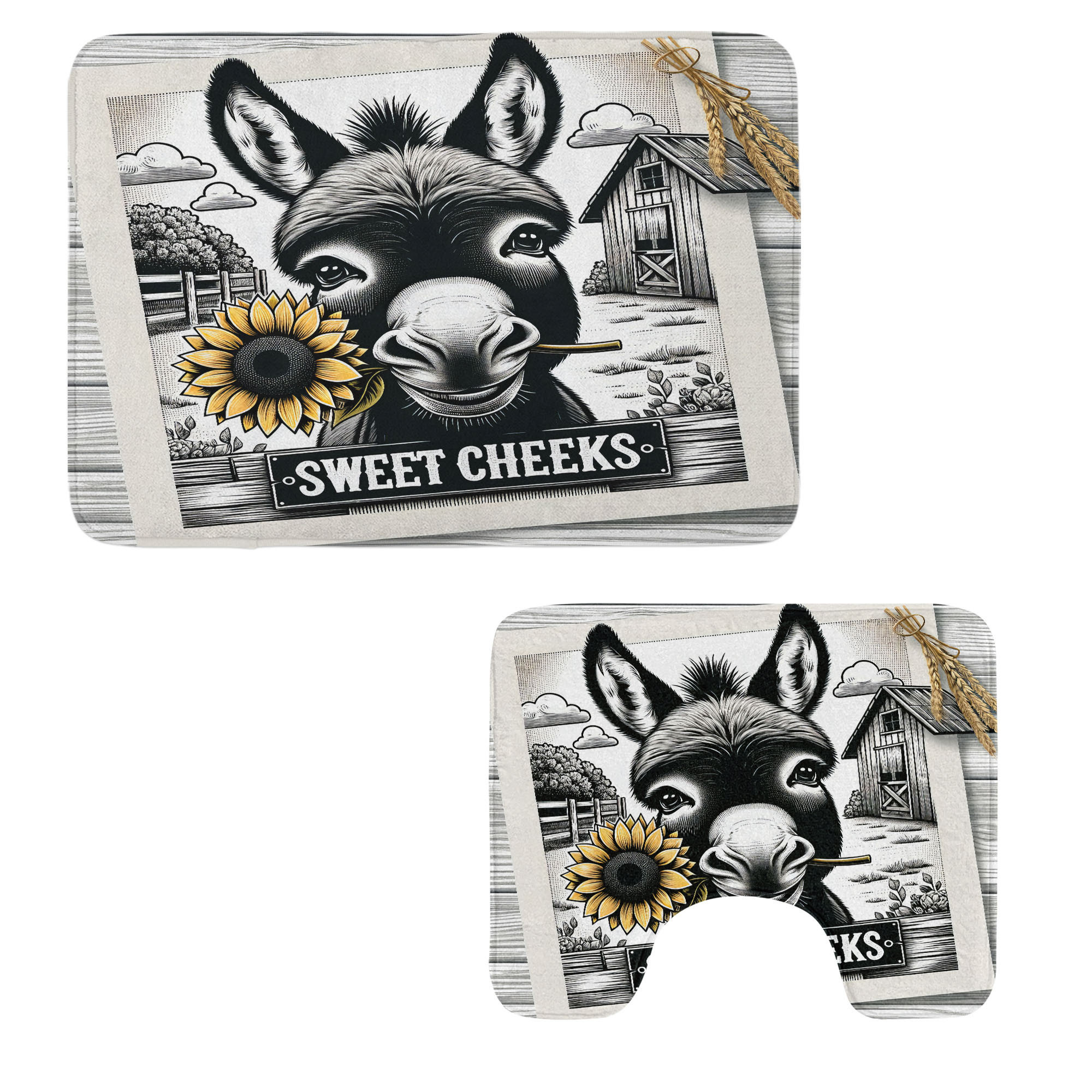 East Urban Home Donkey Bathroom Rug Set 2 Pieces Rectangle & Contour ...