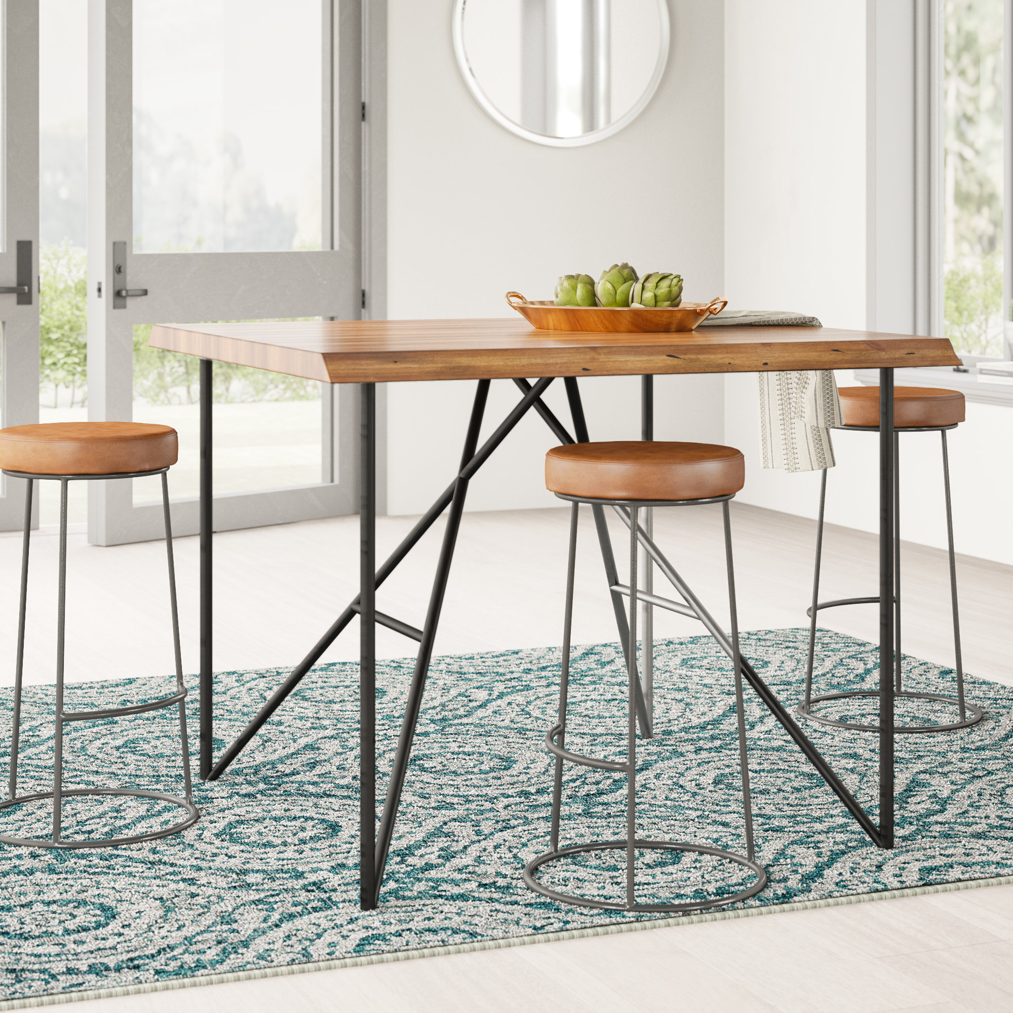 Mistana™ Live Edge Solid Wood Pub Table w/Metal Legs, Light Walnut ...