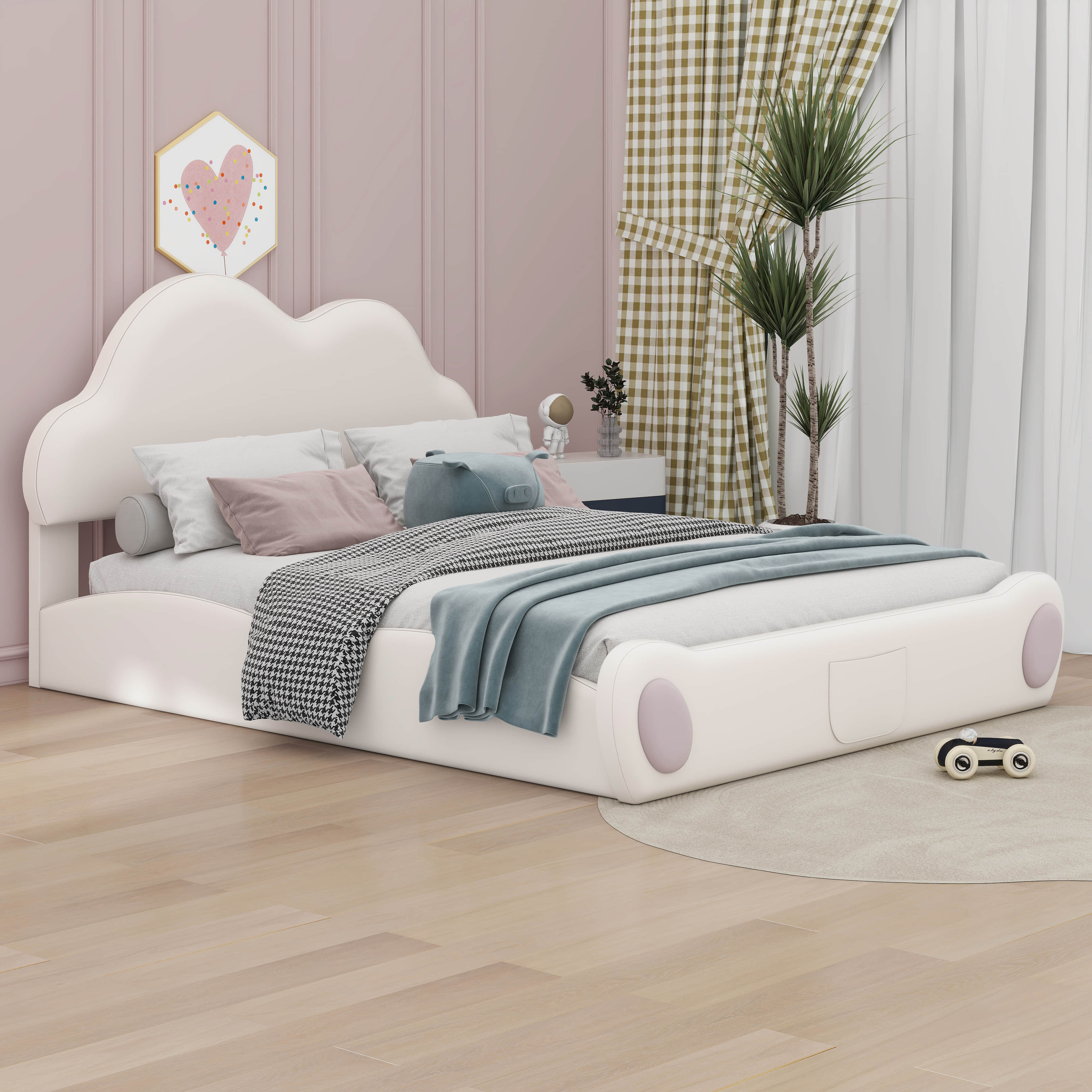 Gemma Violet Queen Size Cloud-Shaped Headboard Upholstered Platform Bed ...