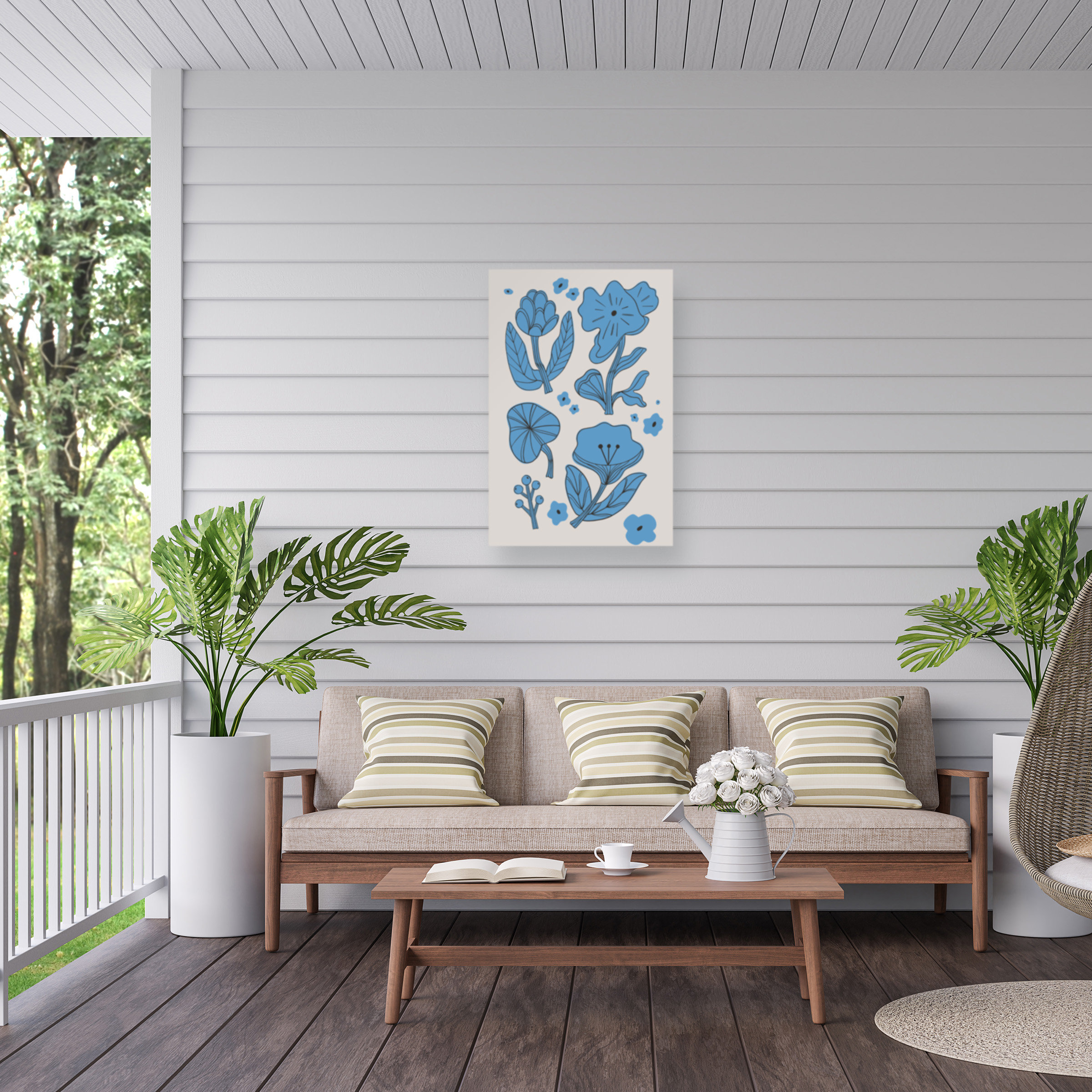 Ebern Designs Jay Stanley Blue Flowers Outdoor Canvas - Wayfair Canada