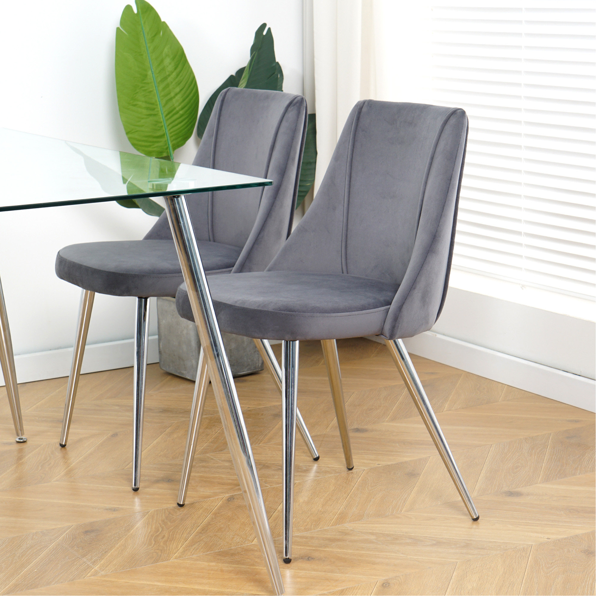Wrought Studio™ Comfortable Velvet Dining Chairs With Sturdy Chrome ...