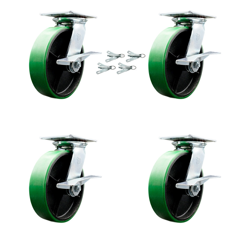 Service Caster Poly on Cast Iron Caster with Ball Bearing and Brakes ...