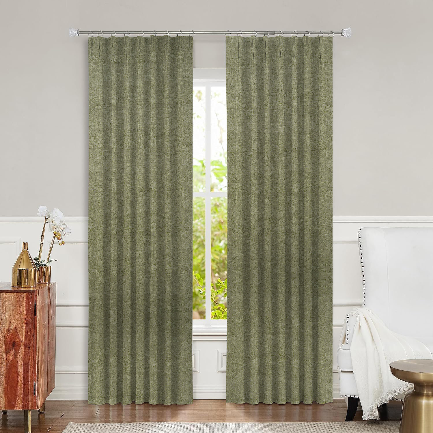 Red Barrel Studio® Green Thick Linen Office and Room Pinch Pleated ...
