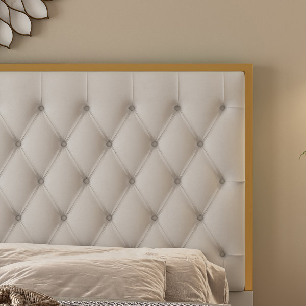 Everly Quinn Valmar Morden Tufted Upholstered Golden Platform Bed ...