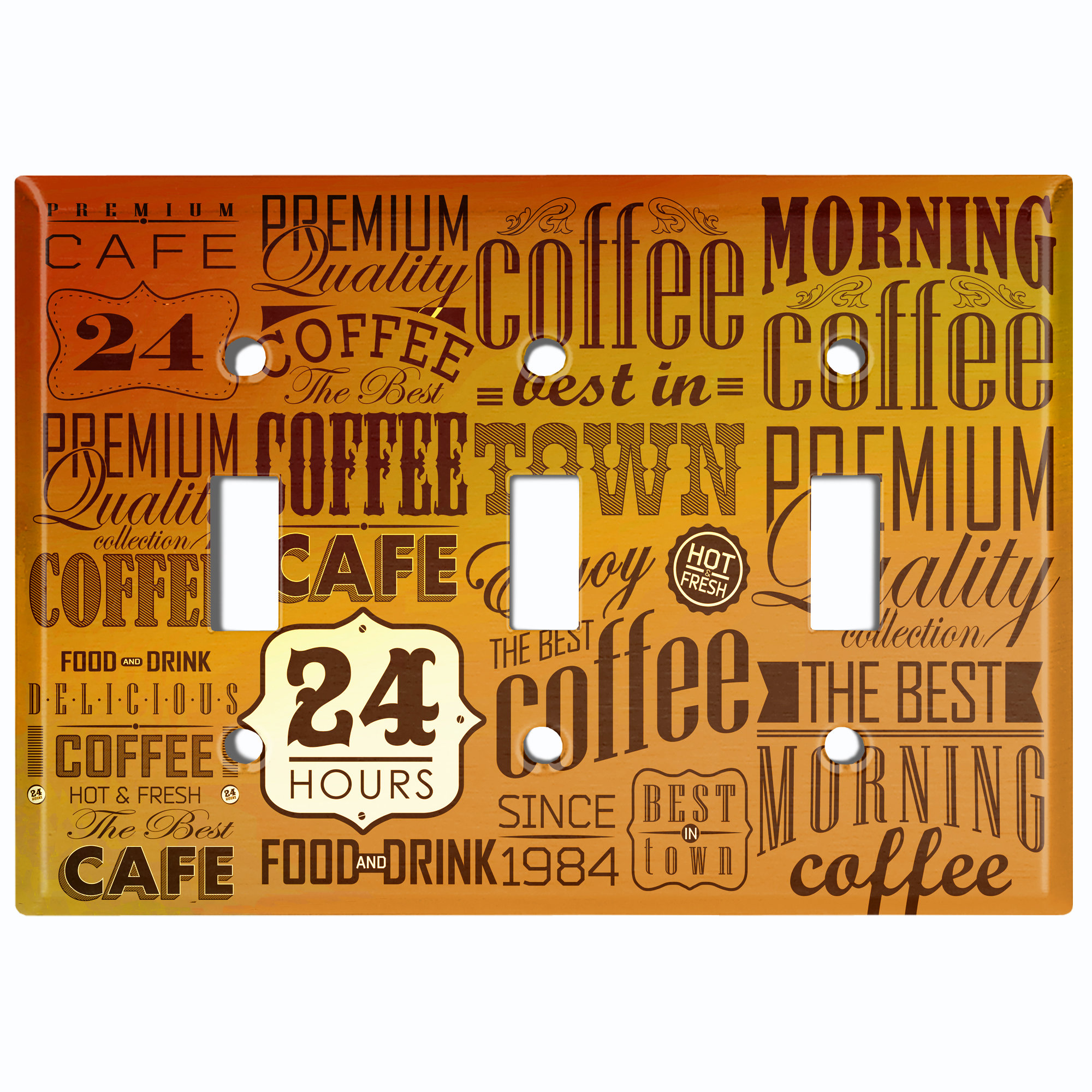 WorldAcc Coffee Diner Sign Copper White 3-Gang Toggle Light Switch Wall ...
