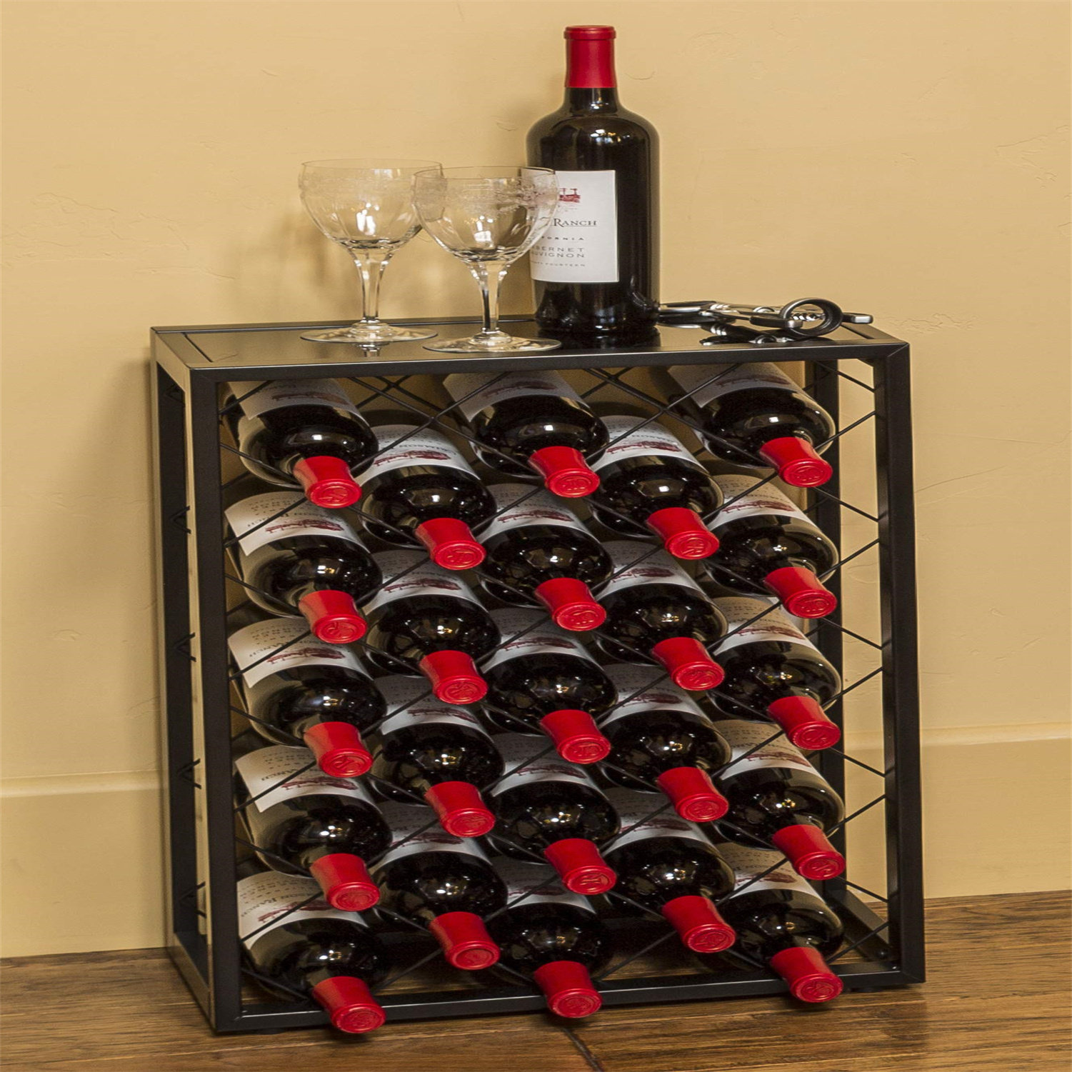Prep & Savour Felecia Floor Wine Bottle & Glass Rack Black | Wayfair
