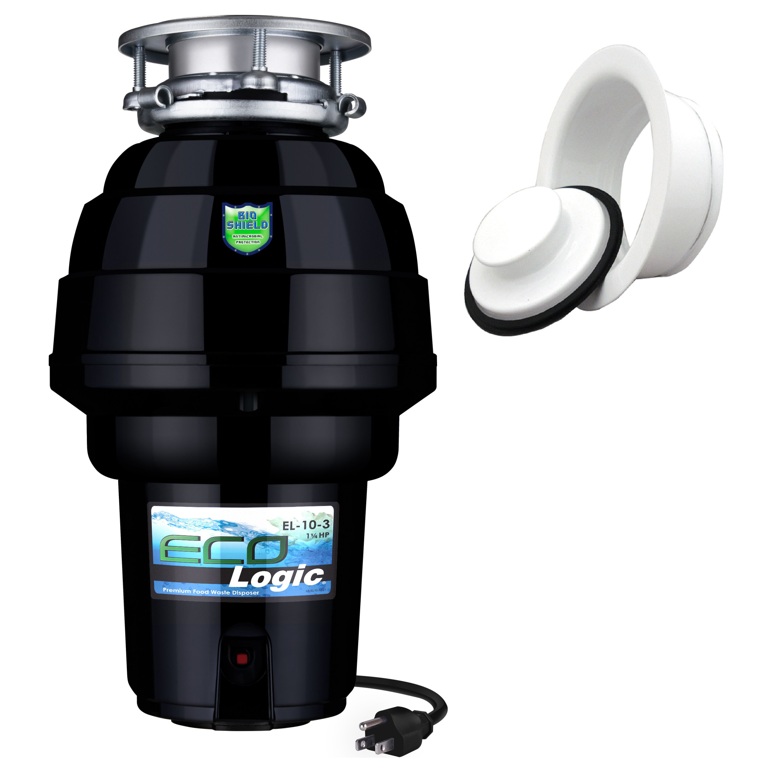 Eco Logic 1.25 HP 1.25 HP Corded Garbage Disposal with White Flange and ...