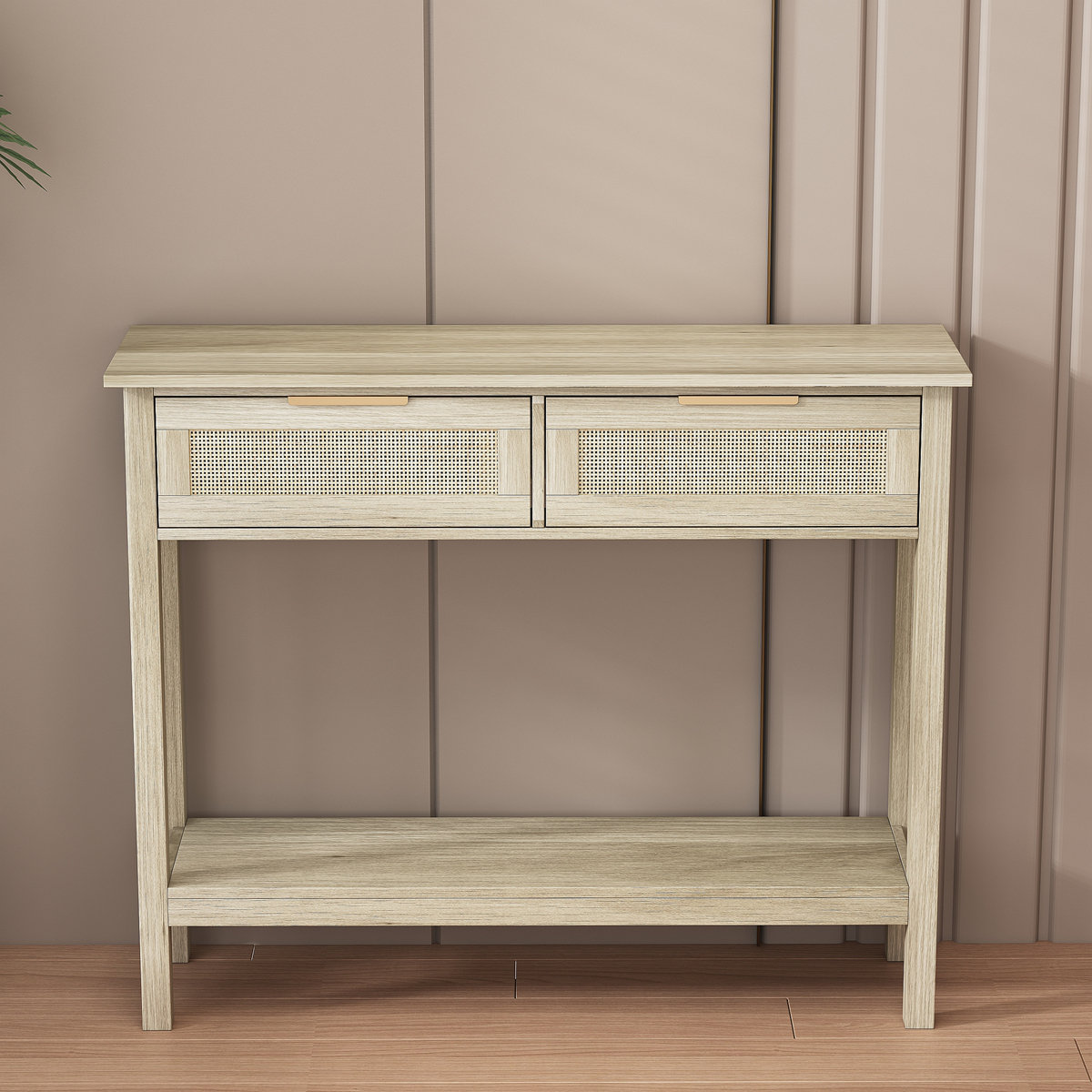 Ophelia & Co. Boho Style Console Table With 2 Rattan Drawer And Bottom ...