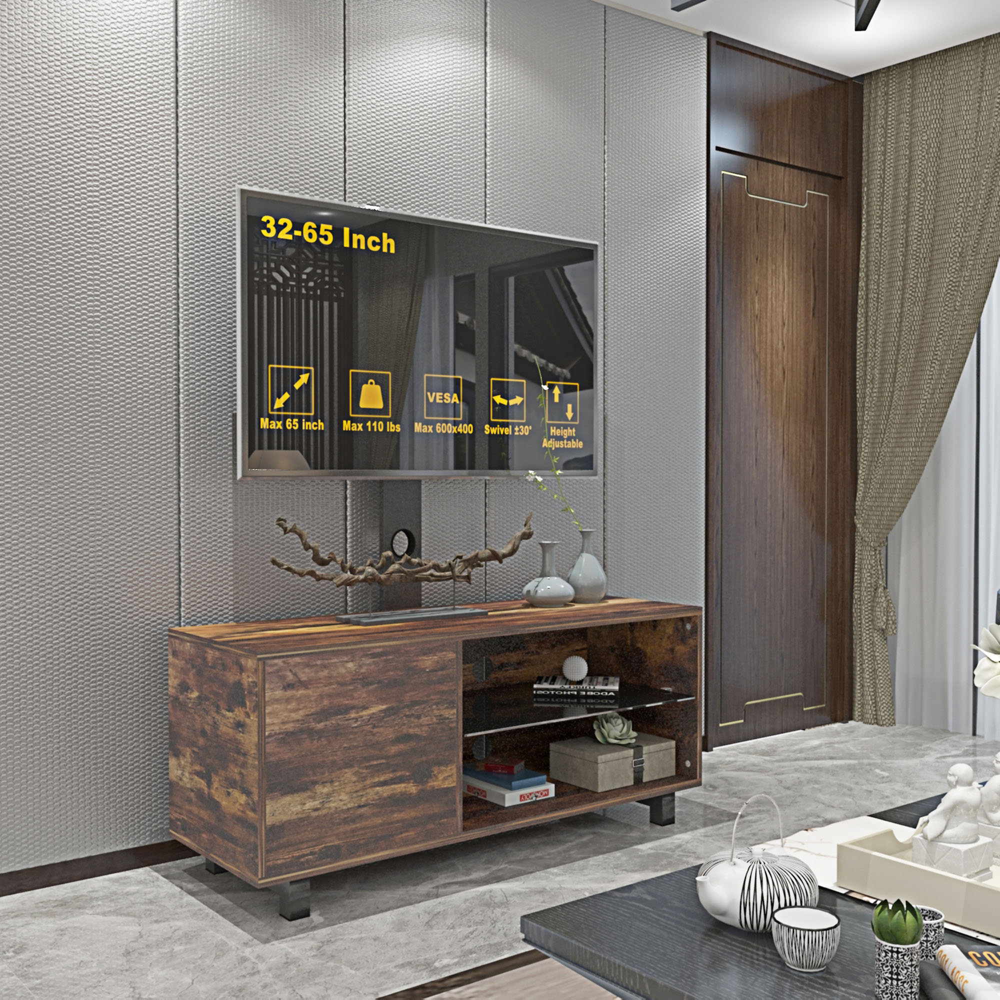 Ebern Designs Rustic TV Console with Storage Cabinet | Wayfair