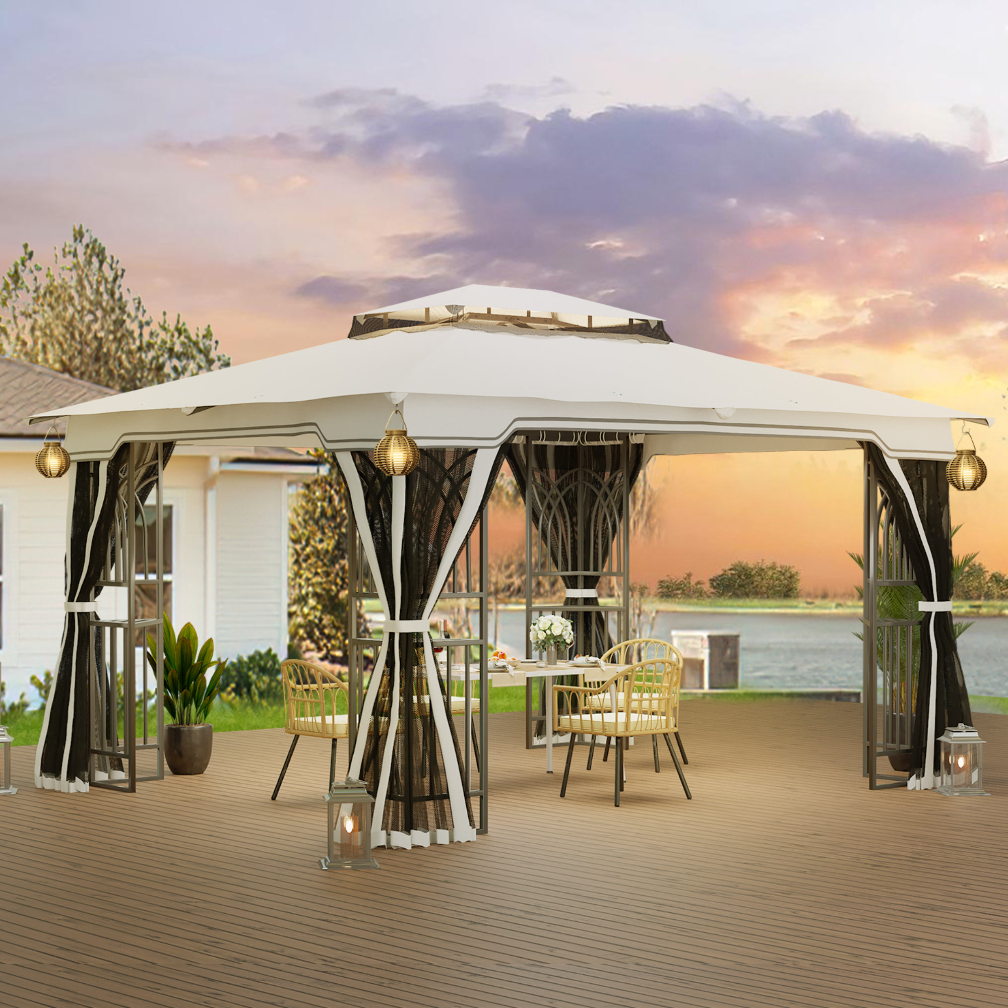 YITAHOME 12 Ft. W x 10 Ft. D Outdoor Soft Roof Gazebos Steel Patio ...