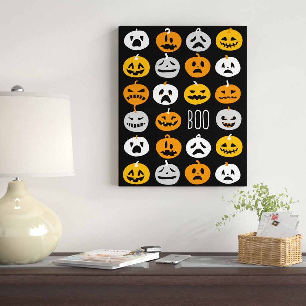 The Holiday Aisle® 'Boo Pumpkin Pattern' Graphic Art Print on Canvas ...