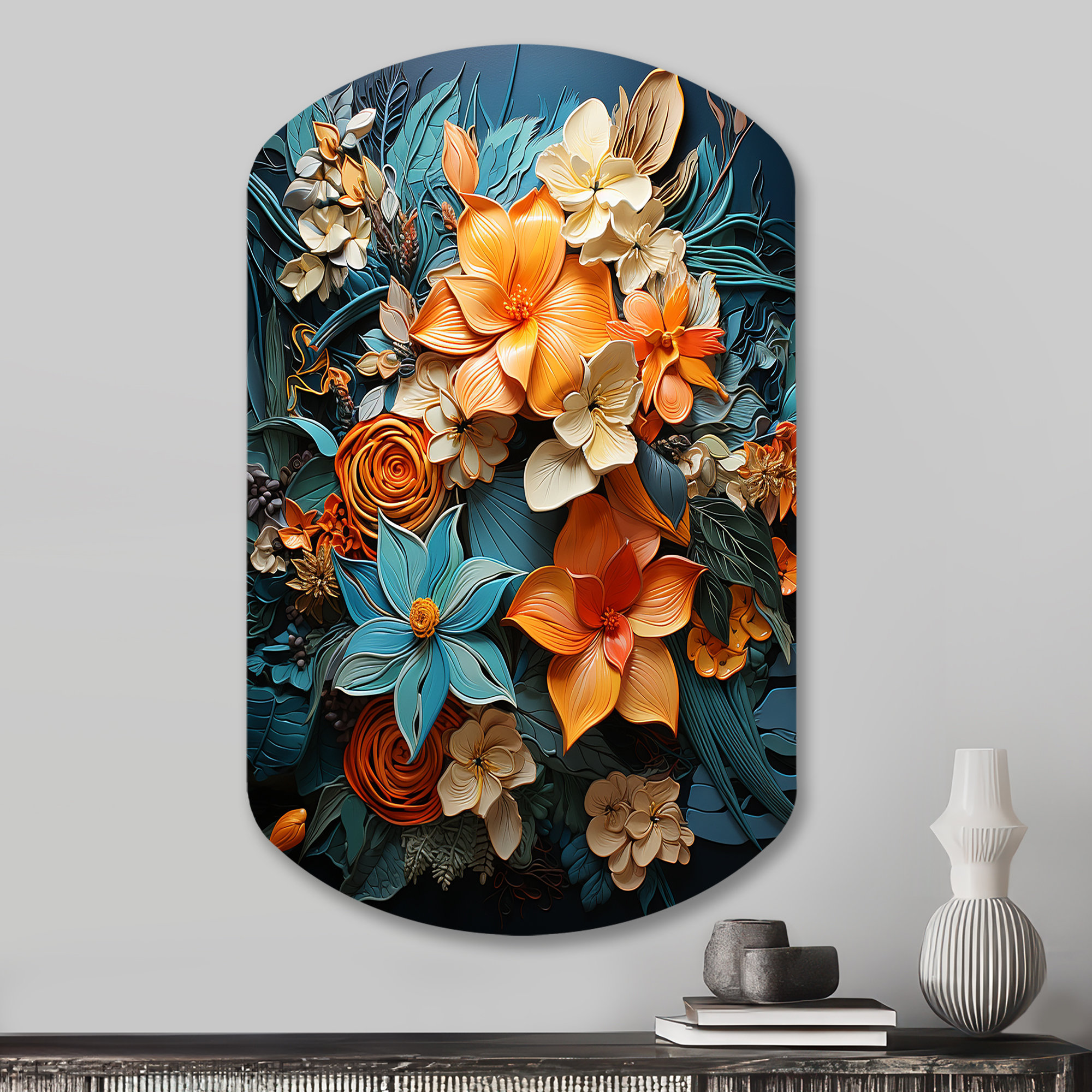 Design Art Orange Blue Tropical Tangle III - Abstract Collages Cylinder ...