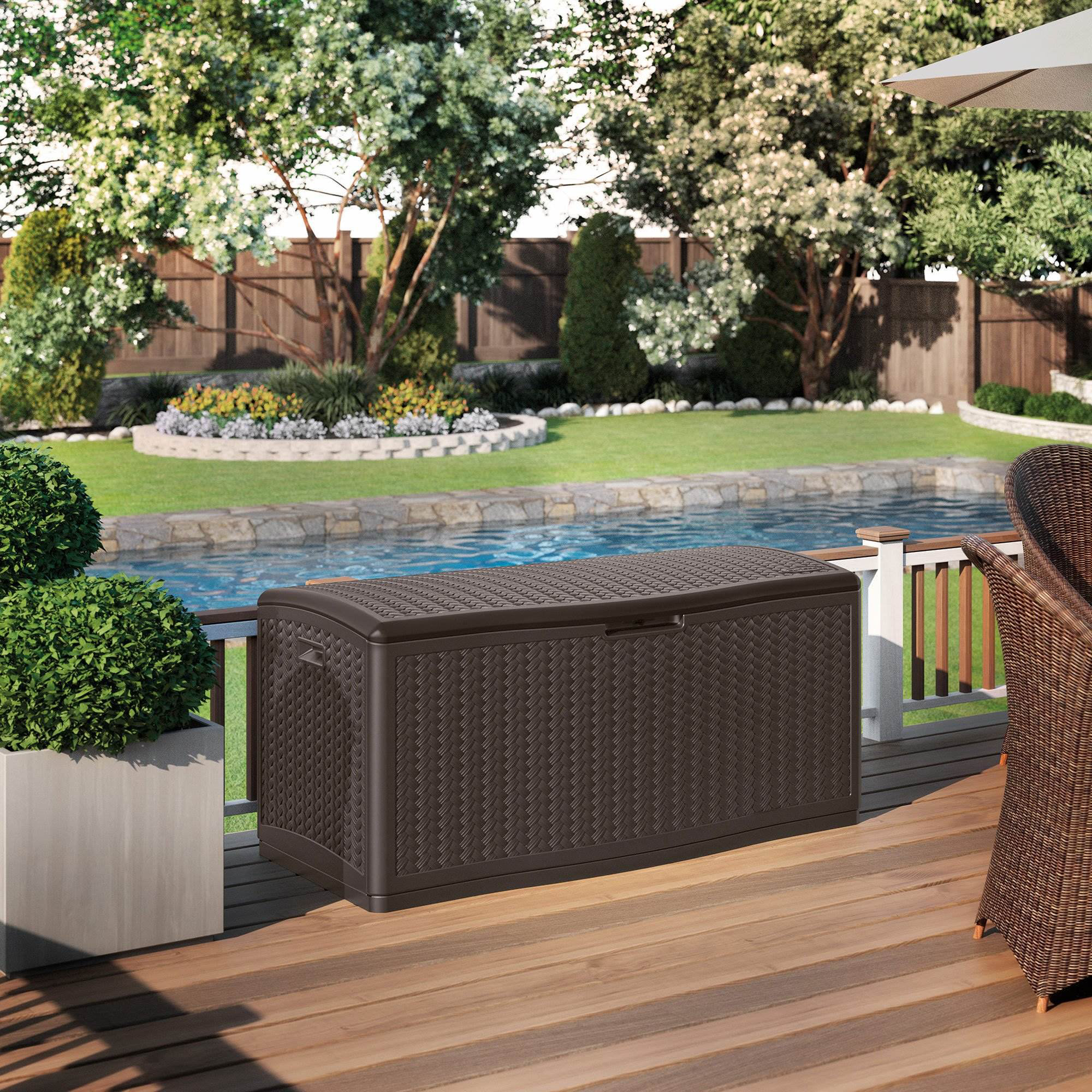 Suncast 124 Gallon Water Resistant Herringbone Deck Box & Reviews | Wayfair