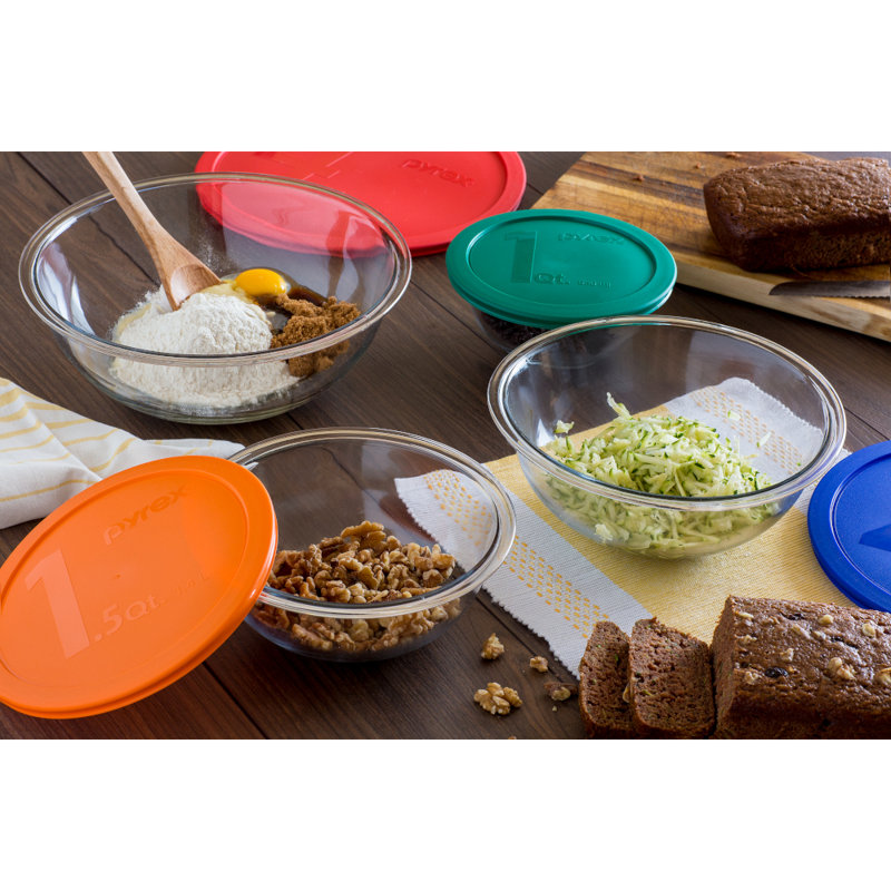 Pyrex Smart Essentials 8 Piece Glass Mixing Bowl Set with Lid & Reviews ...