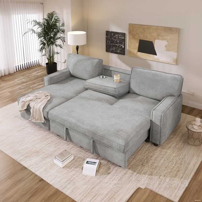 Ebern Designs Finkle 89 Inch Upholstery Sleeper Sectional Sofa with ...