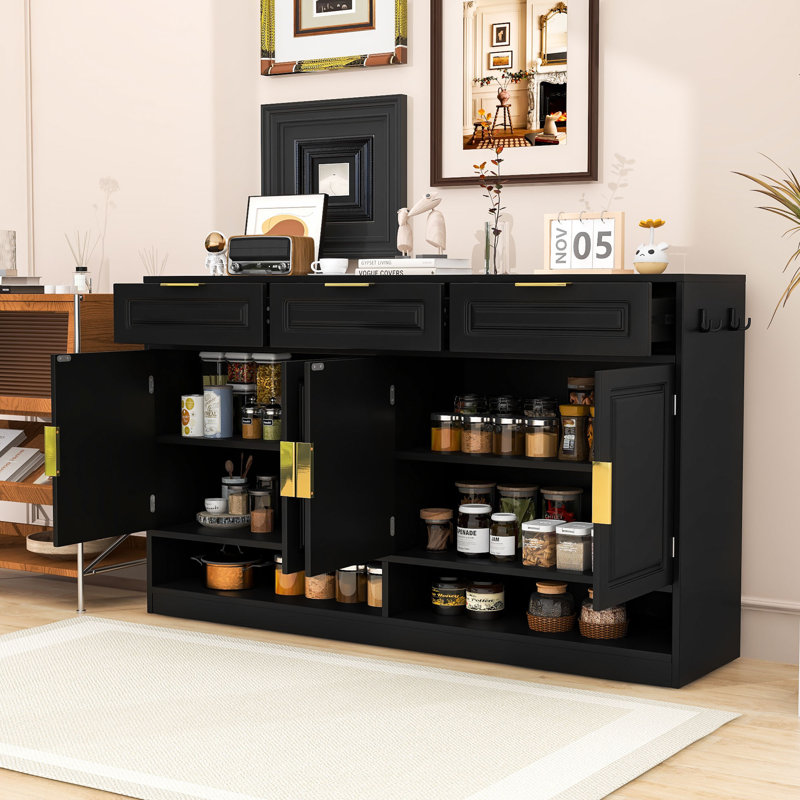 Mercer41 Modern Sideboard with Shelves and Drawers and Open Storage ...