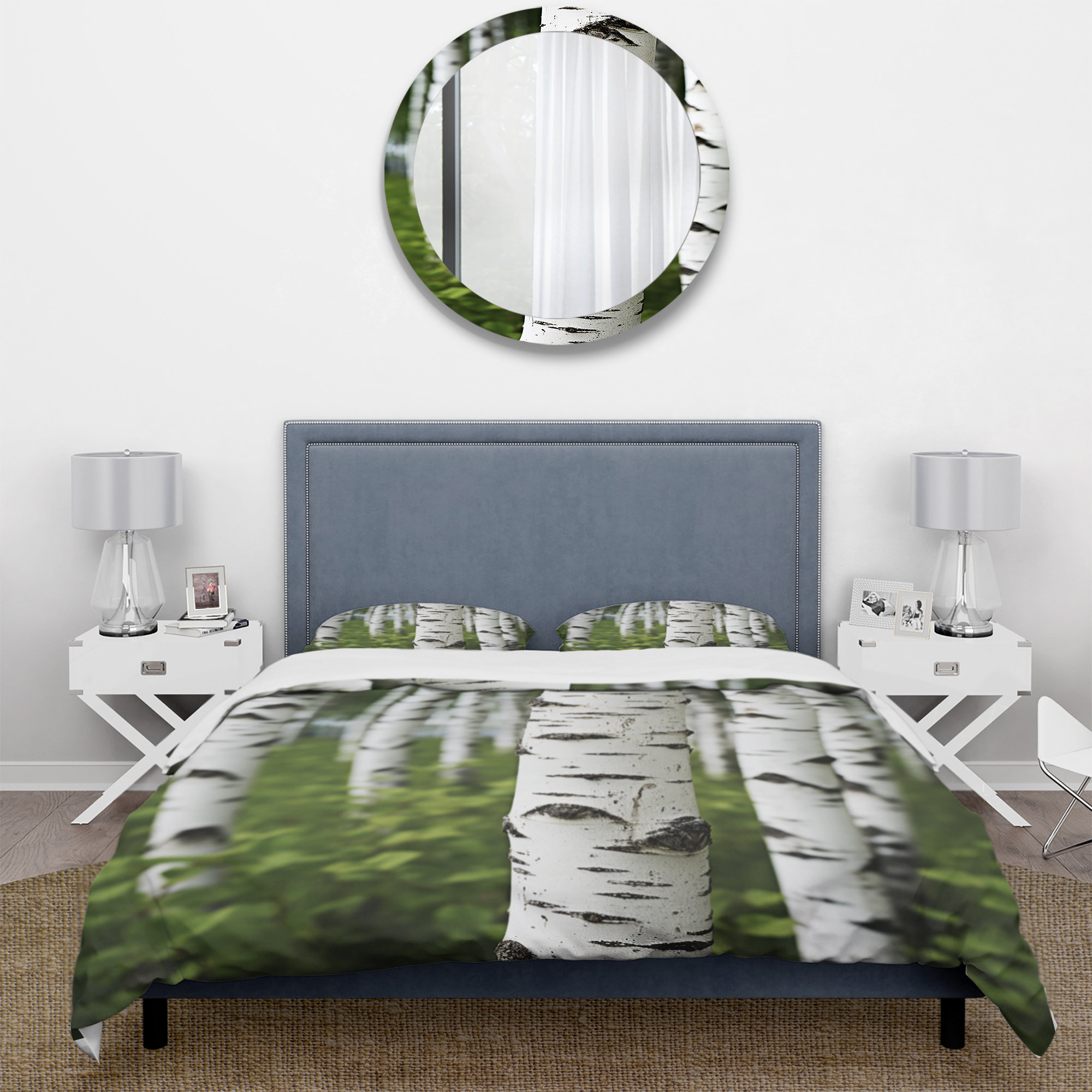 Design Art White Green Birch Tree Whispers III BeddingMicrofiber ...