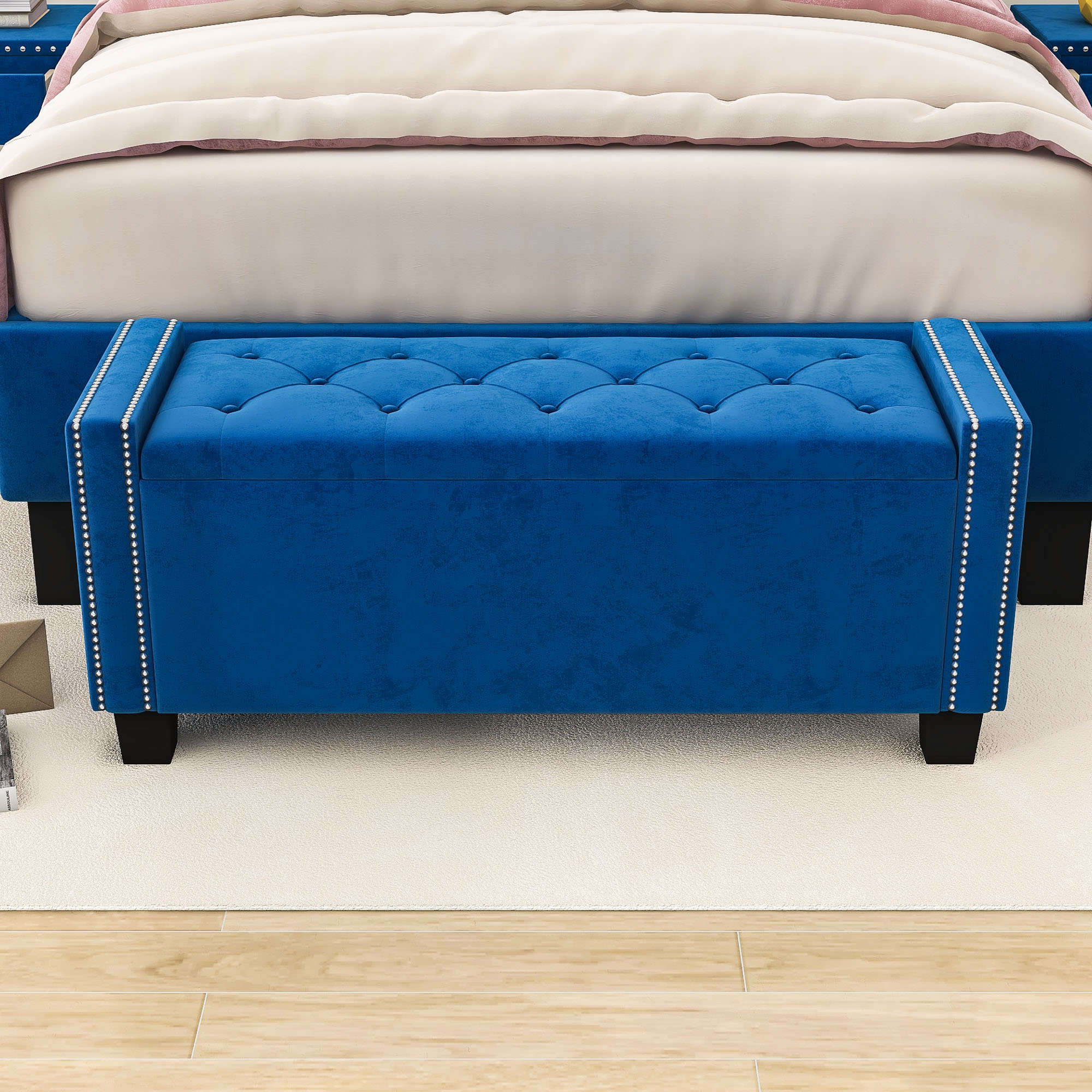 House of Hampton® Karanda Upholstered Velvet Storage Ottoman Bench, End ...