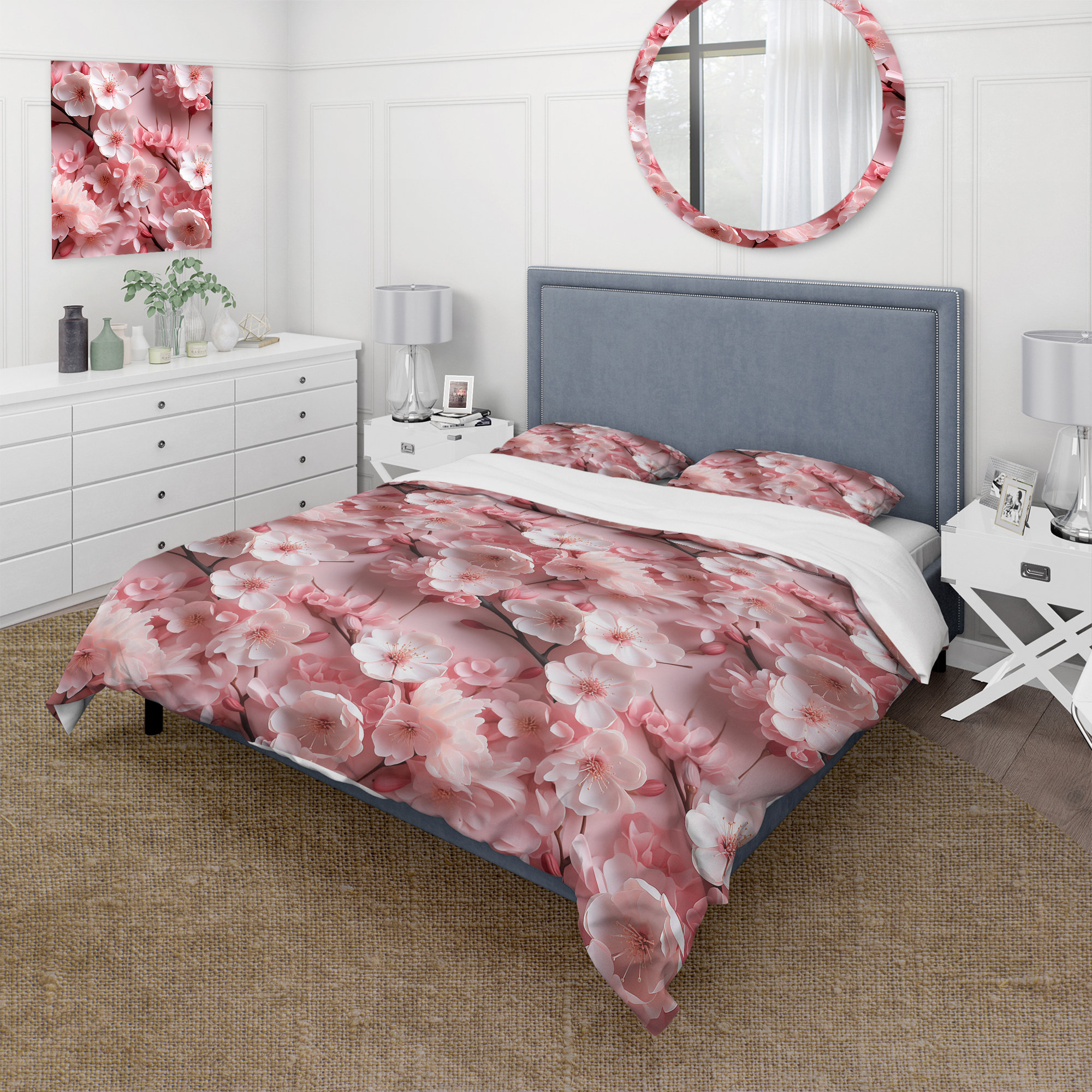 Design Art Pink Sakura Blossoms Floral IV Duvet Cover Set | Wayfair