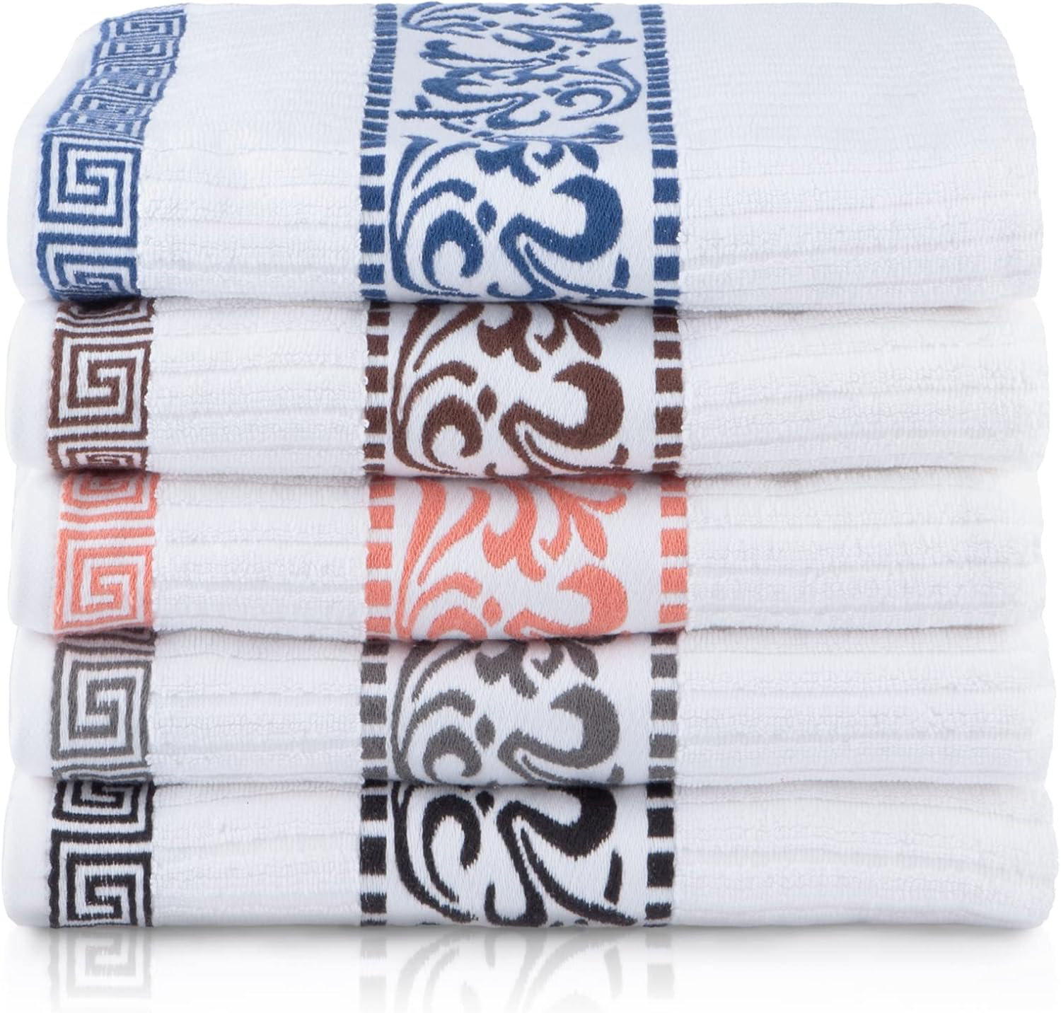 WIZIAT 6-Piece Cotton Towel Set, Decorative Greek Pattern, Home ...