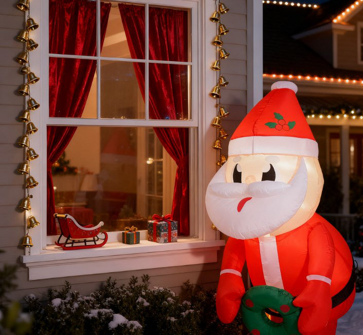 The Holiday Aisle® Inflatable Hanging Santa Claus Holding Wreath With ...