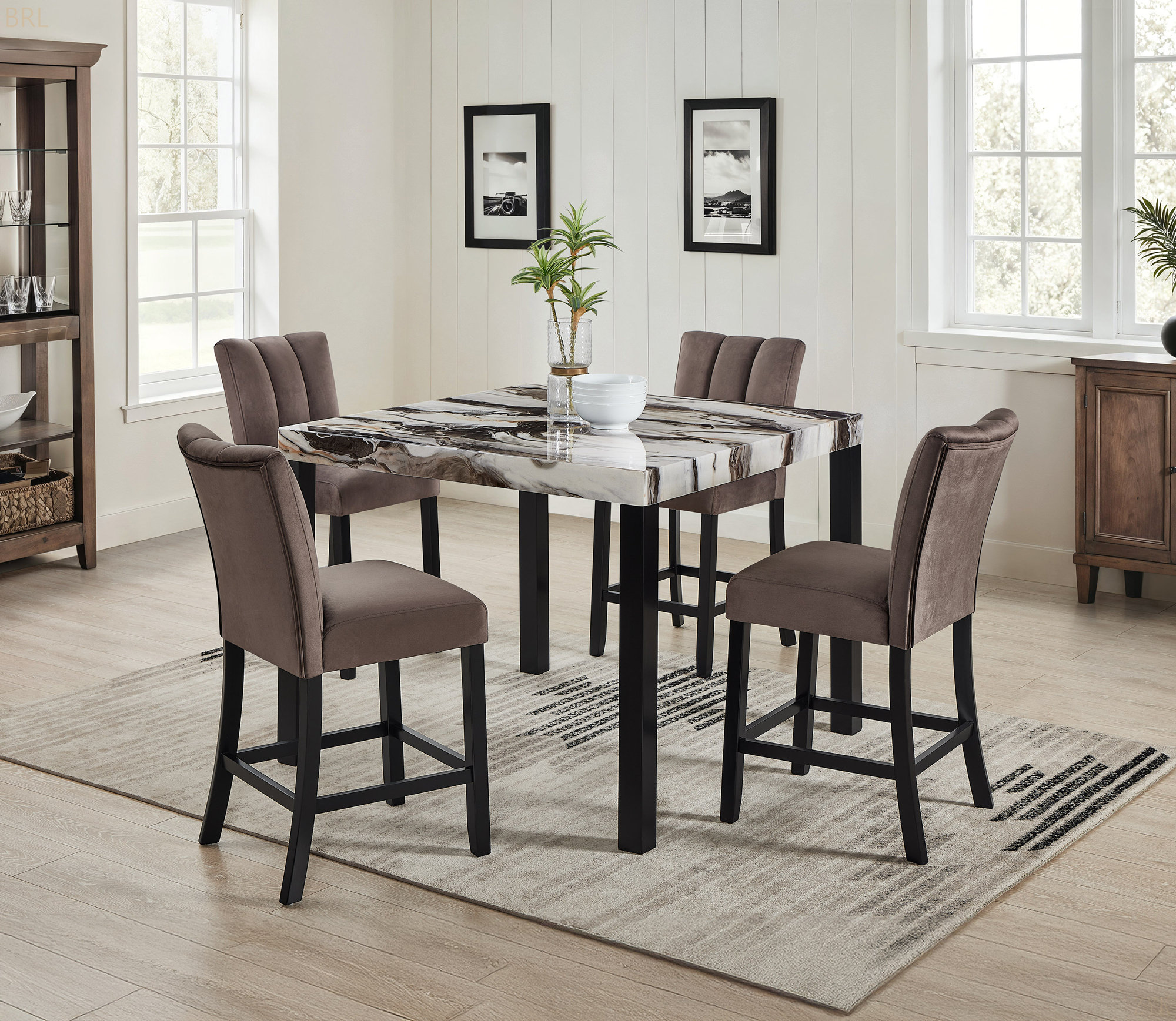 Lark Manor Beautiful Black/Brown Faux Marble Counter Height Dining Set ...