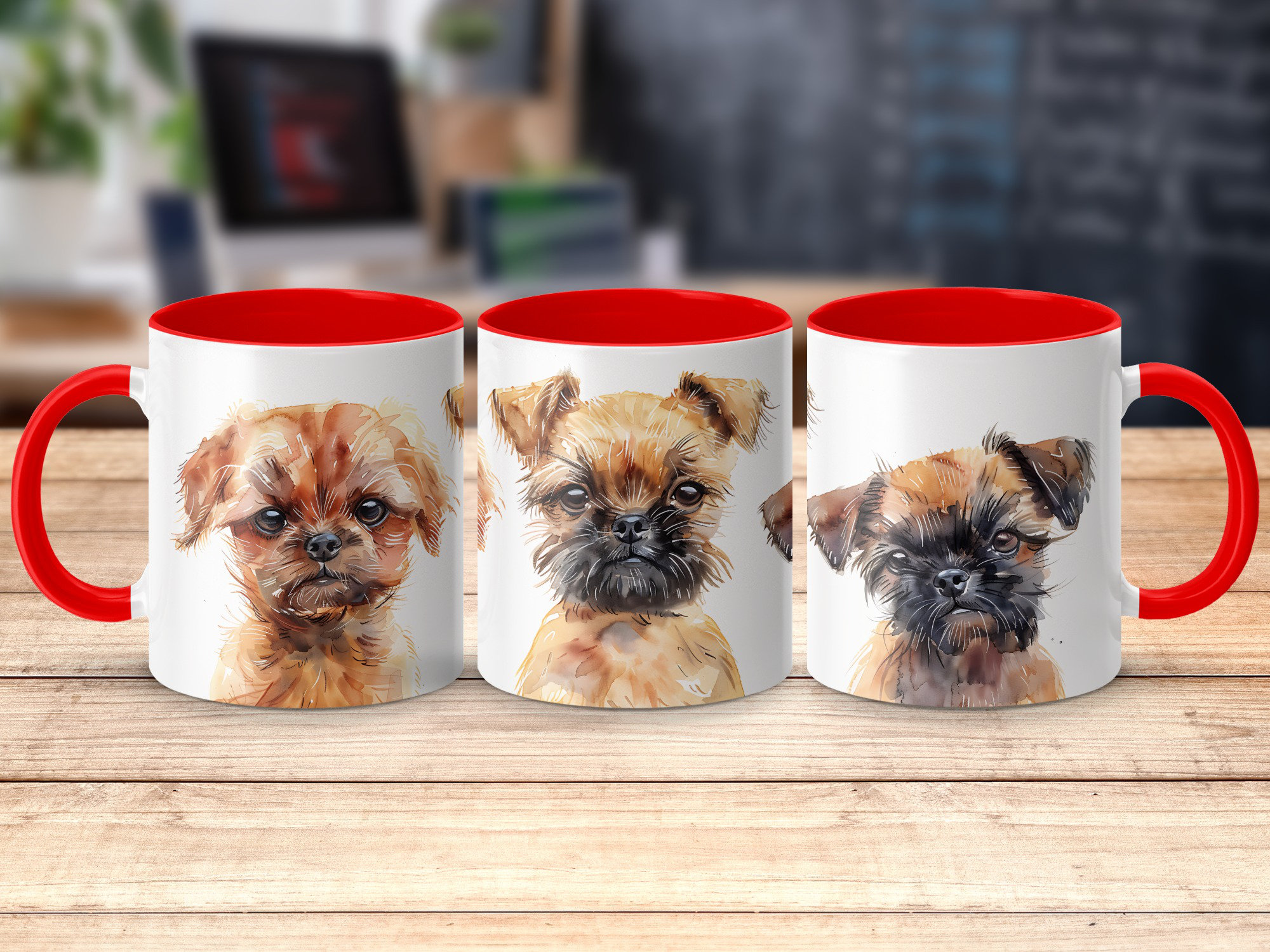 East Urban Home Set of 3 – 11oz Watercolour Brussels Griffon Design ...