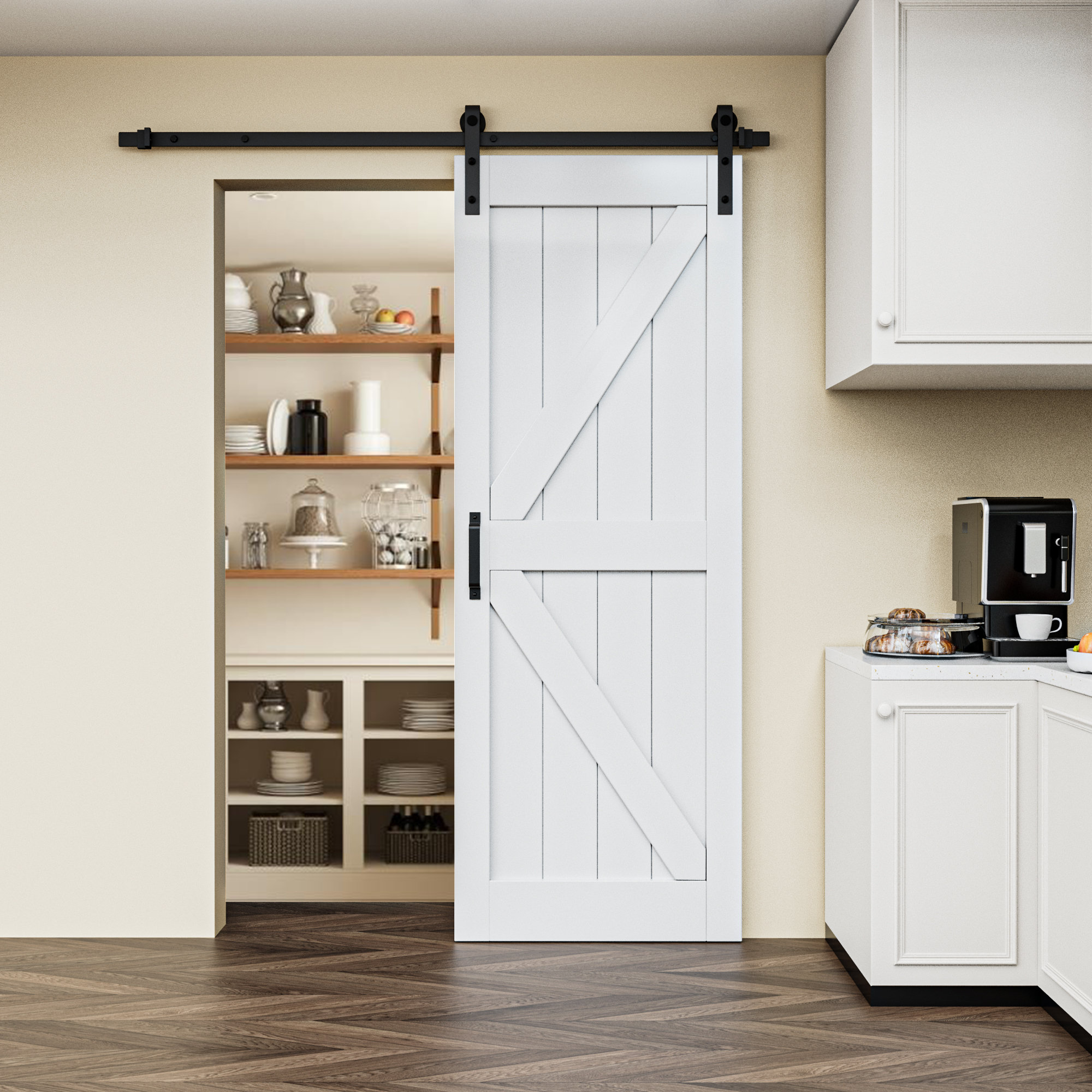 ARK DESIGN Paneled Manufactured Wood K Shape Primed Barn Door with ...