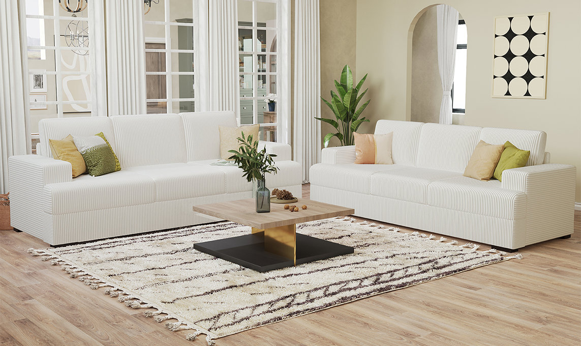 Latitude Run® 89In Comfy Sofa With Wood Legs, 3 Seater Modern Sofa-2 Piece Set, Deep Seat ...