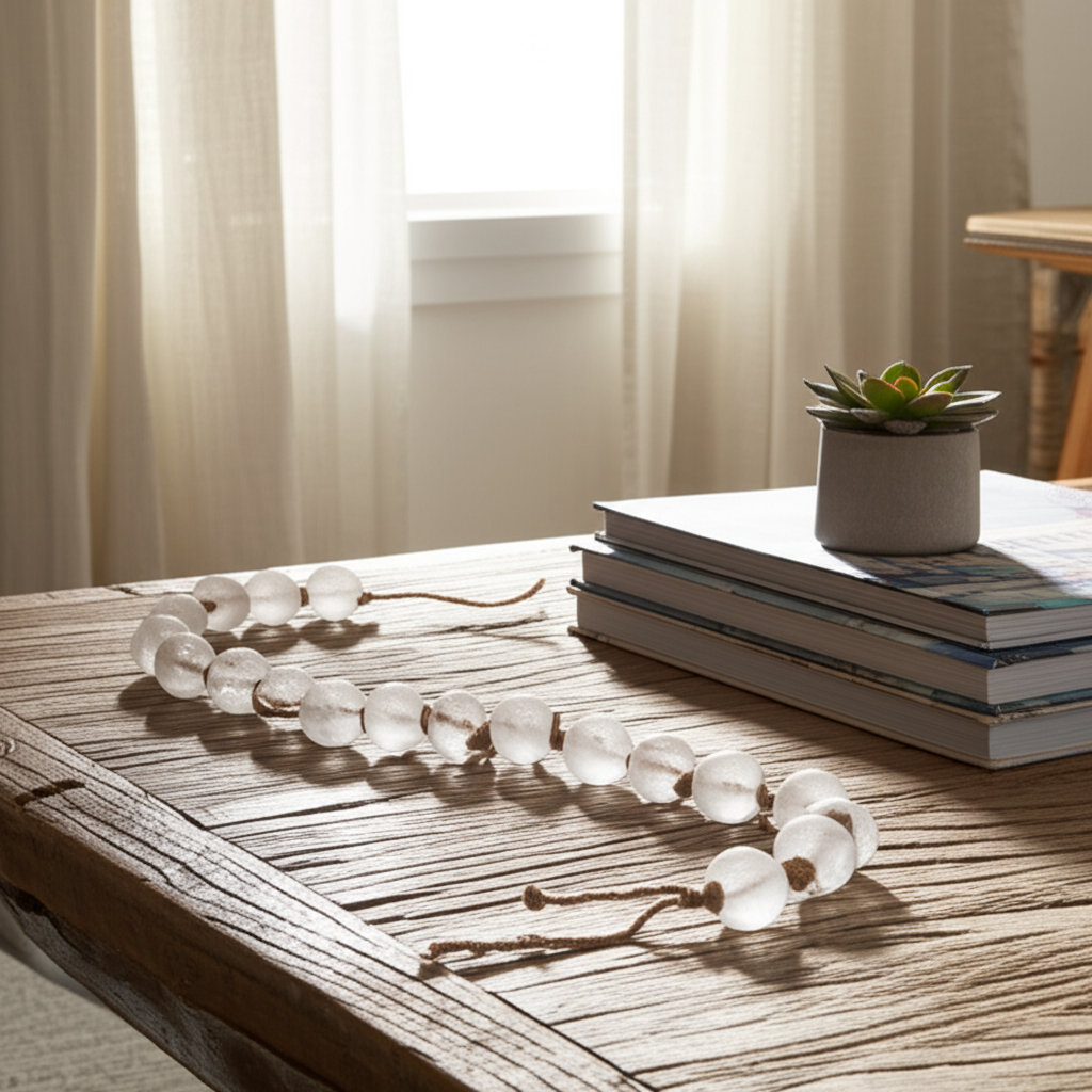 Dakota Fields Modern Glass Beads with Woven Jute Cord - Handcrafted ...