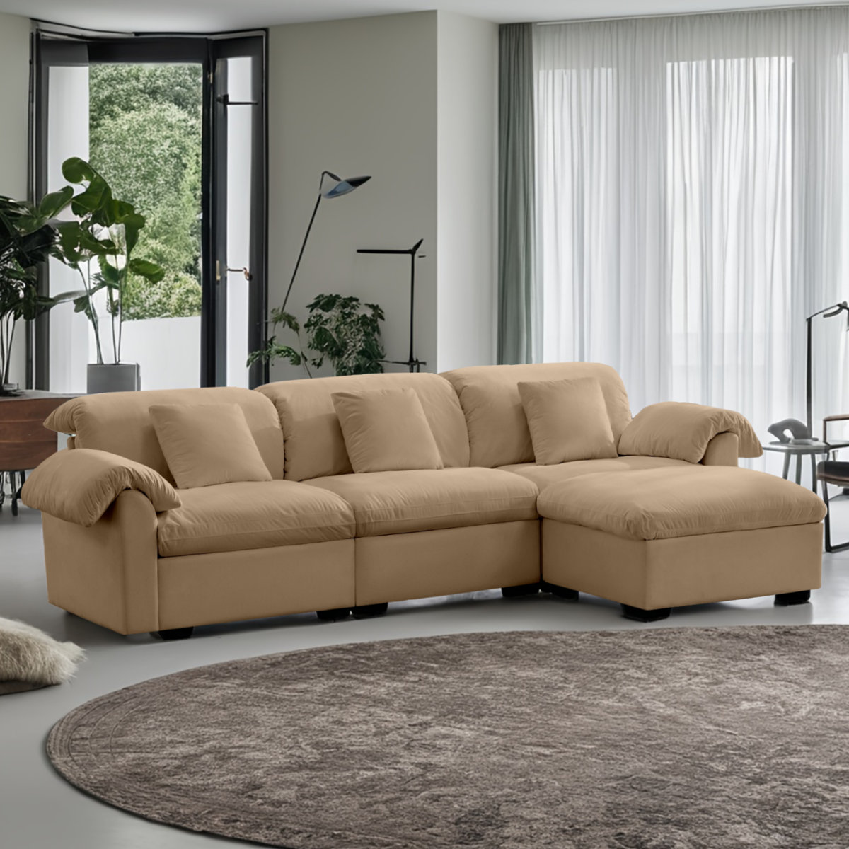 Mercer41 Modern Velvet L-Shaped Sectional Sofa With Storage And Ottoman ...