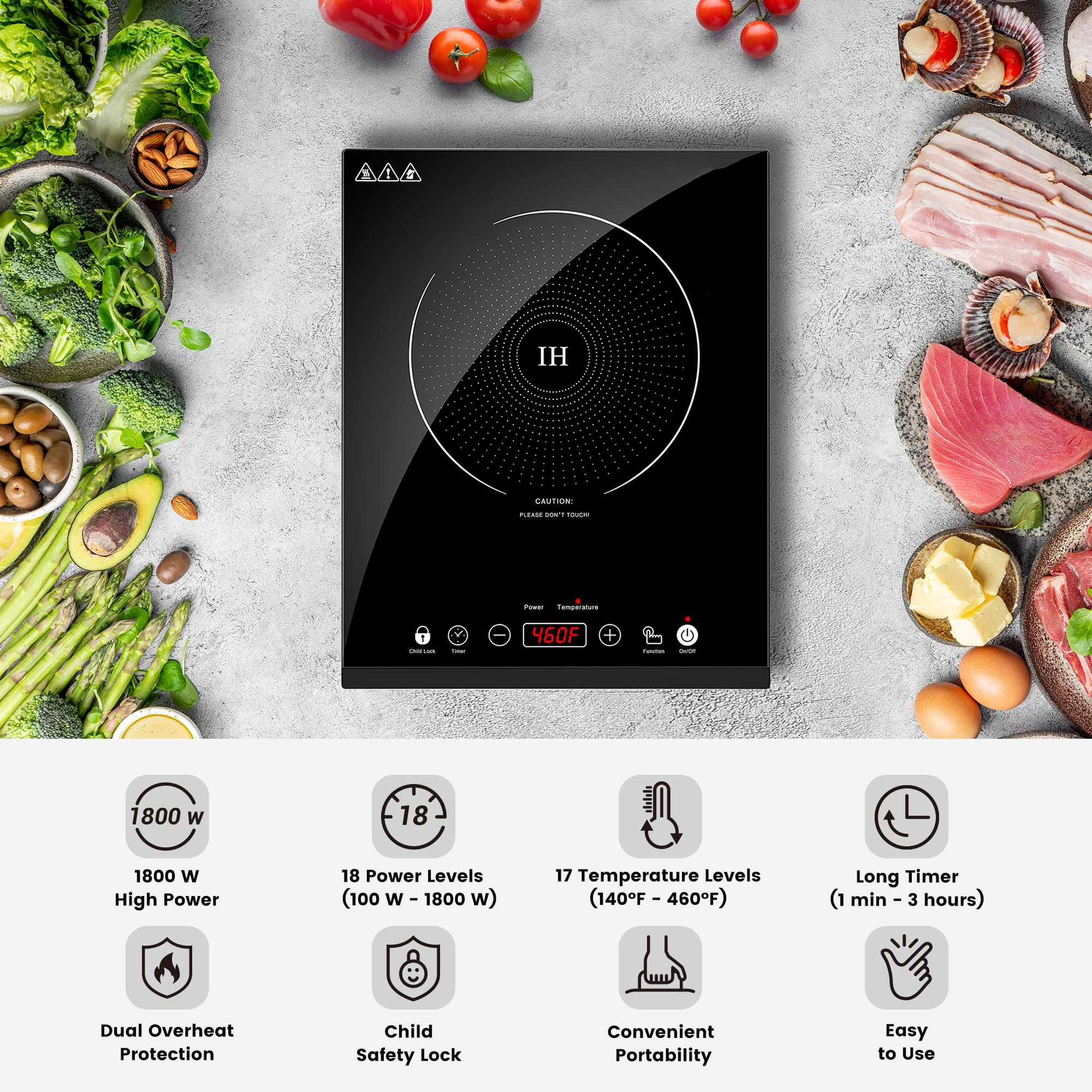 MODERN WALLS LLC Portable Induction Cooktop, 1800W Sensor Touch ...