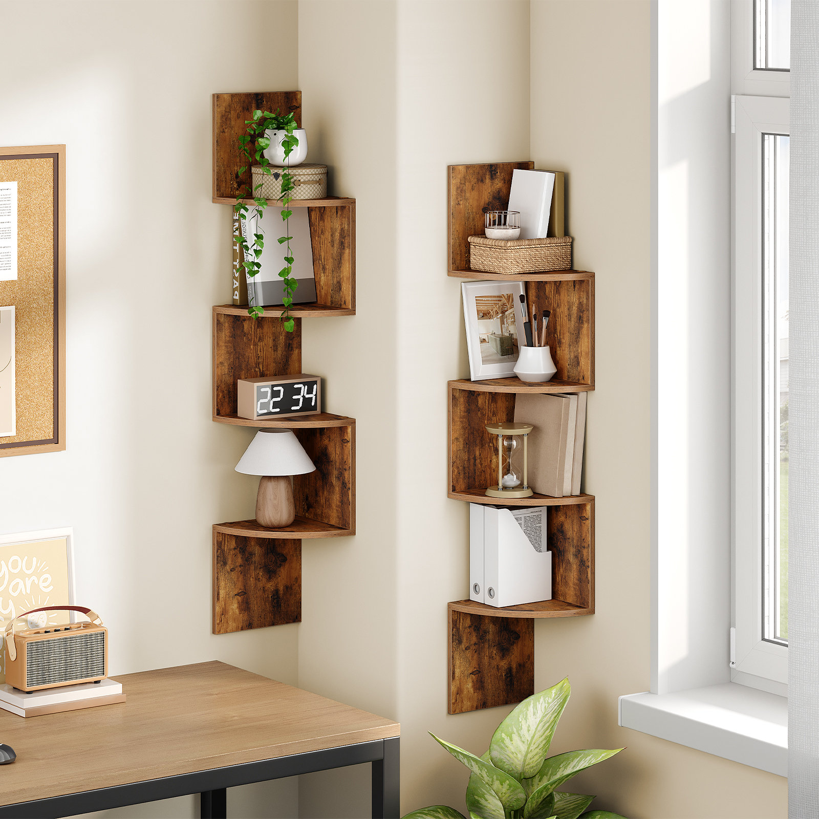 Millwood Pines Elburt Corner Bookcase, 4 Tier floating corner shelf ...
