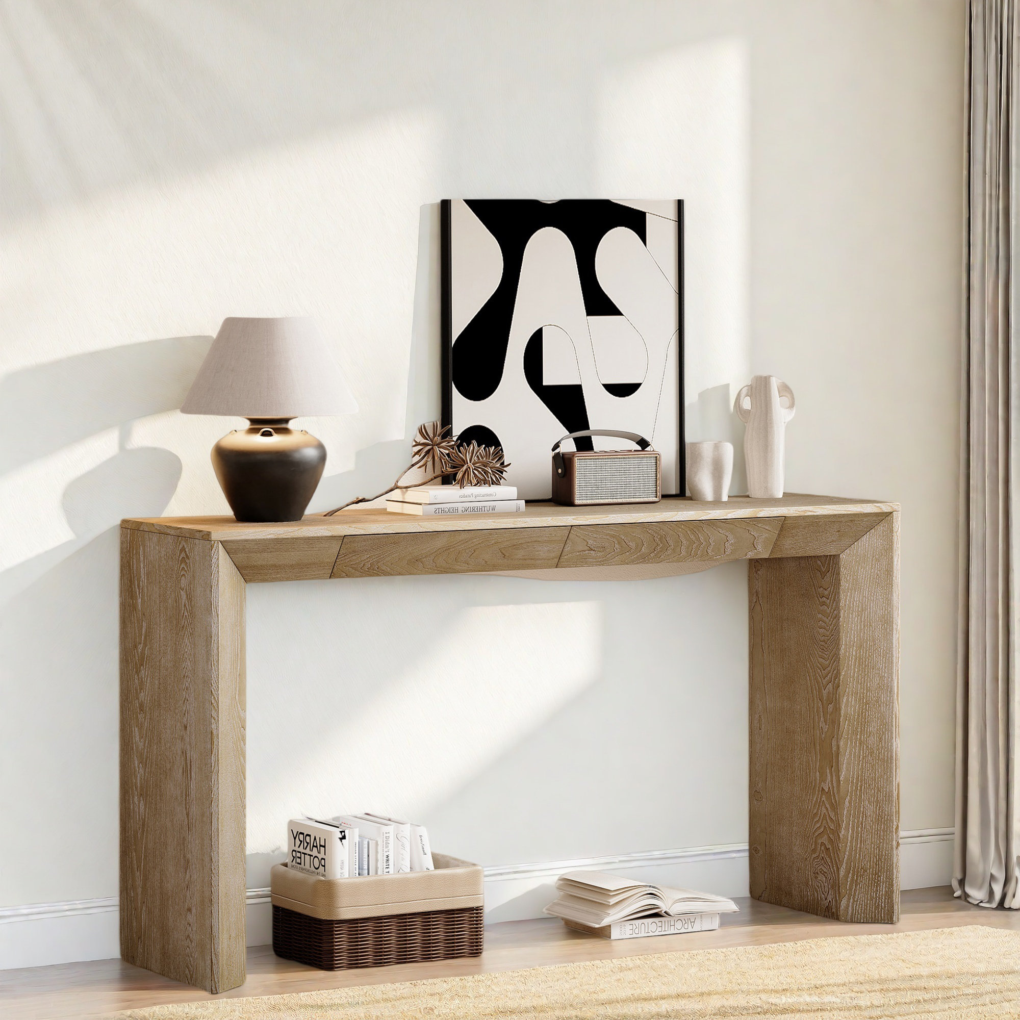 Gracie Oaks Modern Farmhouse Console Table With 2 Concealed Drawers ...