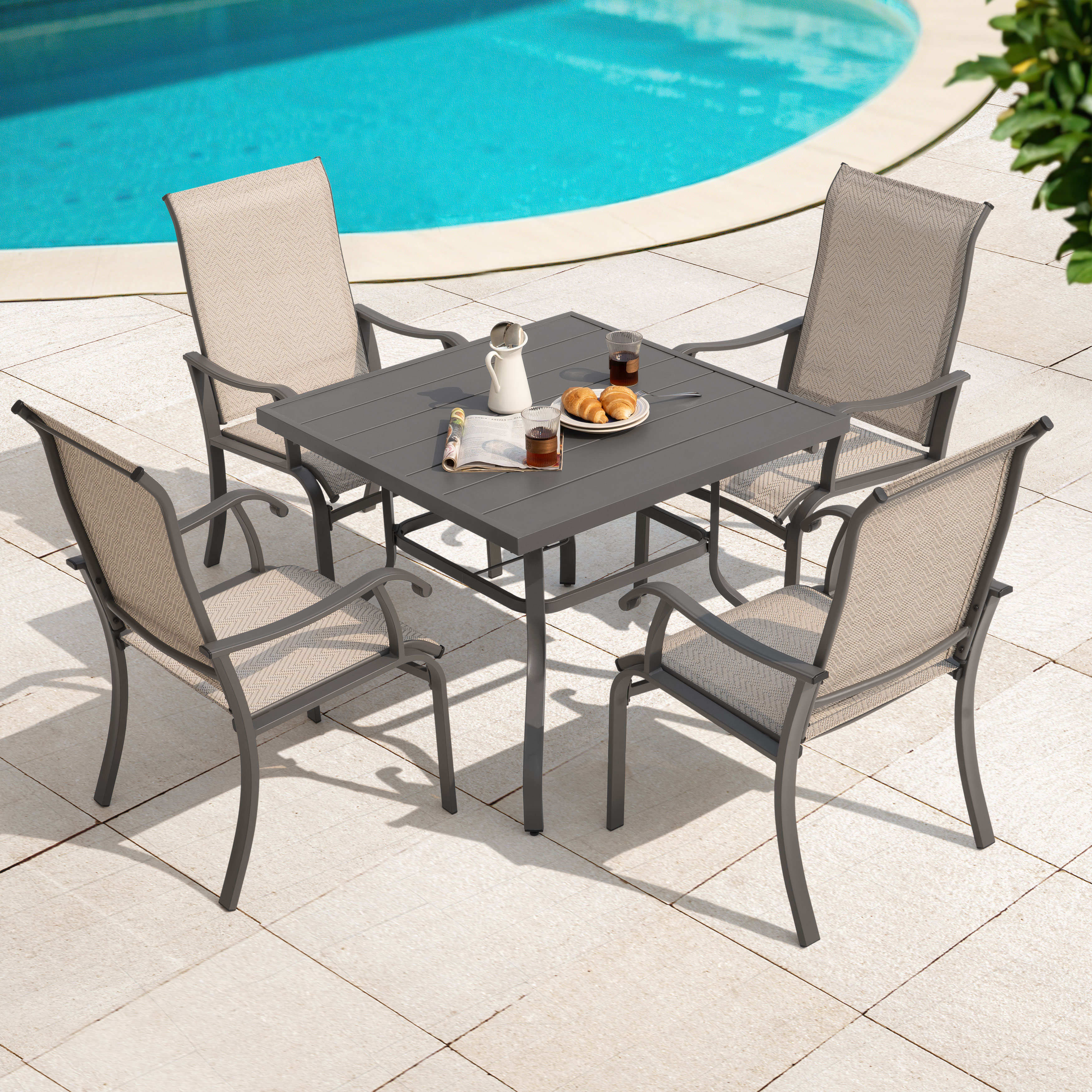Red Barrel Studio® Patio Metal Textilene Dining Set Of 5 With Umbrella ...