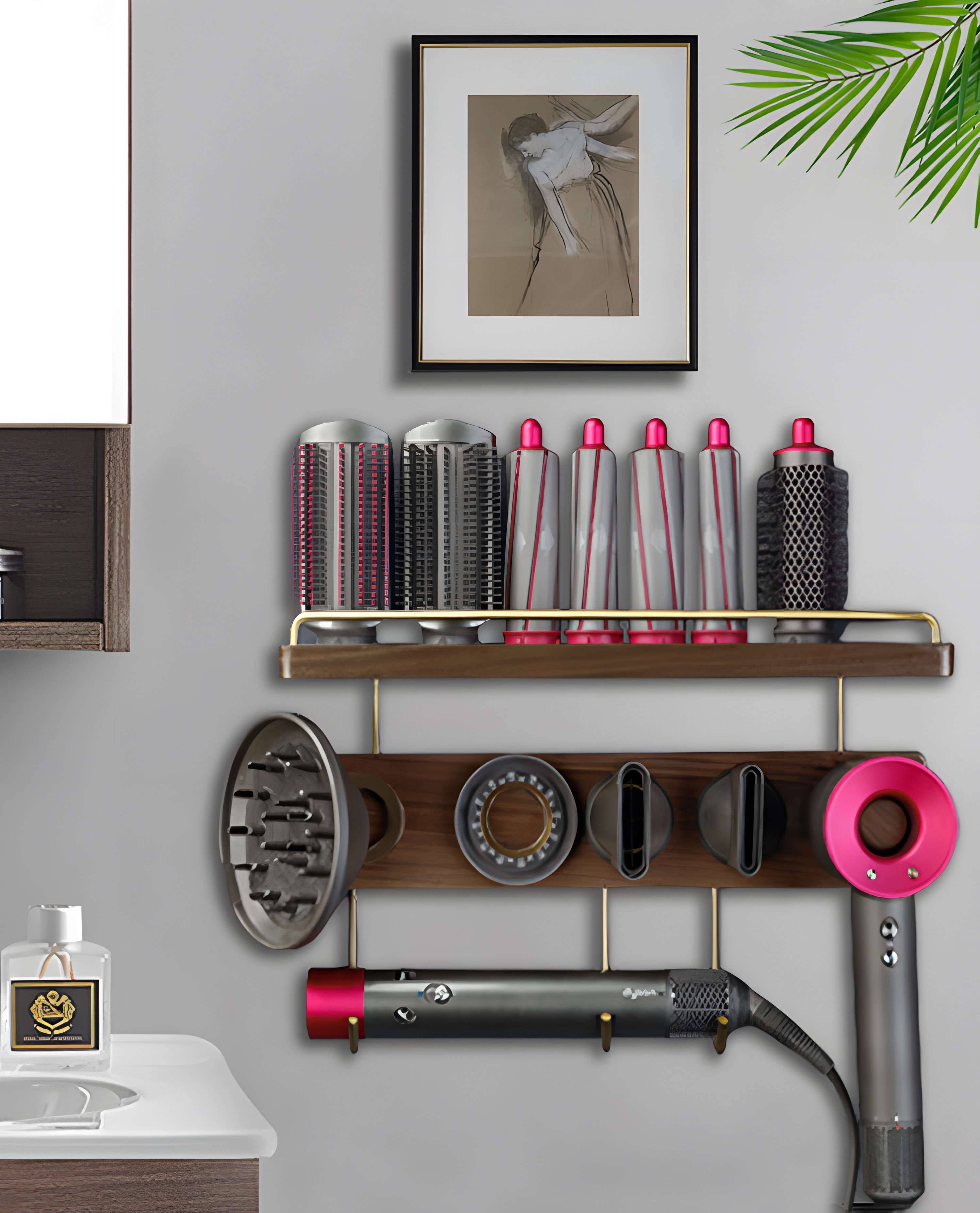 Rebrilliant Beech Hair Dryer Curling Rod Placement Rack (3 Short Hooks ...