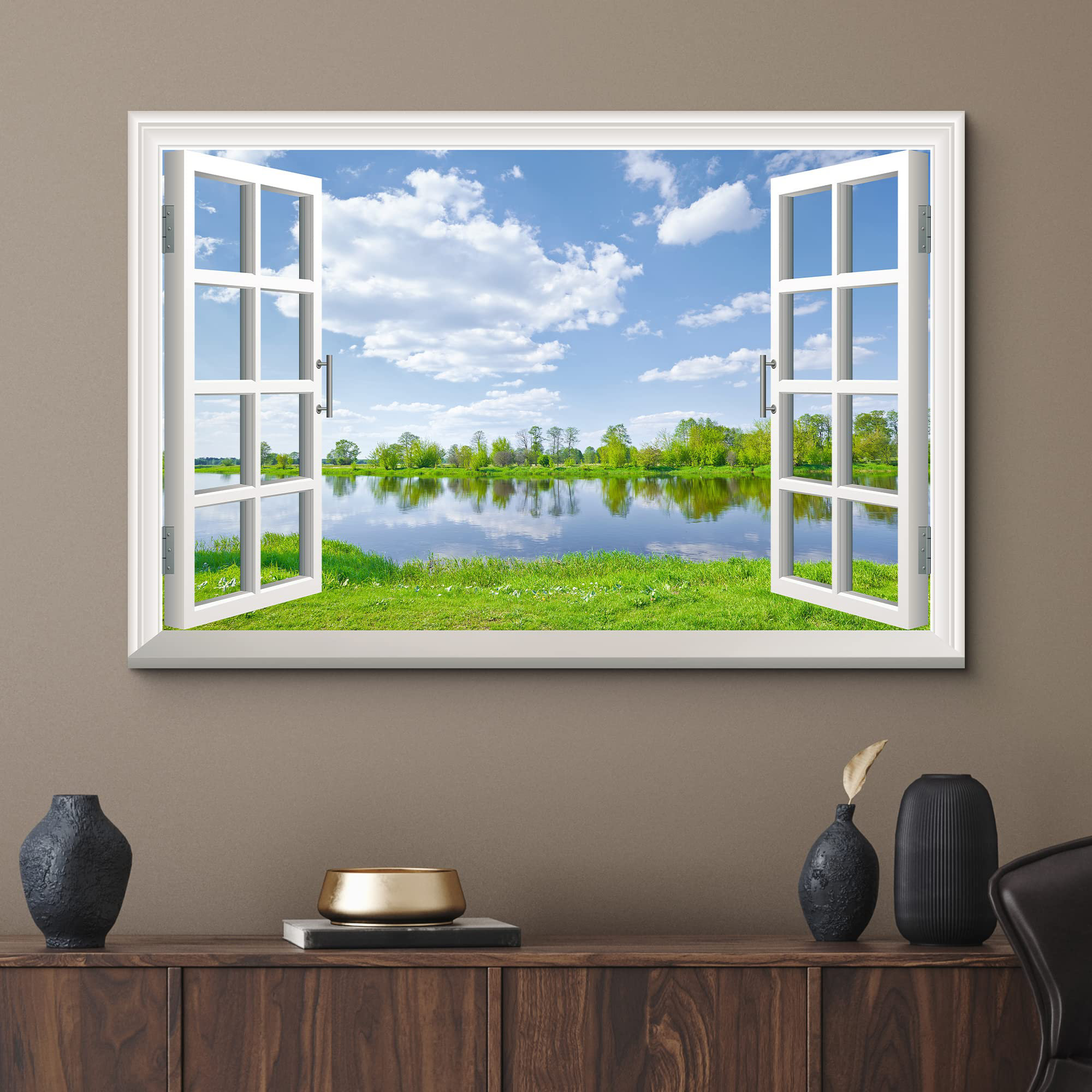 IDEA4WALL Window Scenery " Window View Of Forest Lake Reflection Nature ...