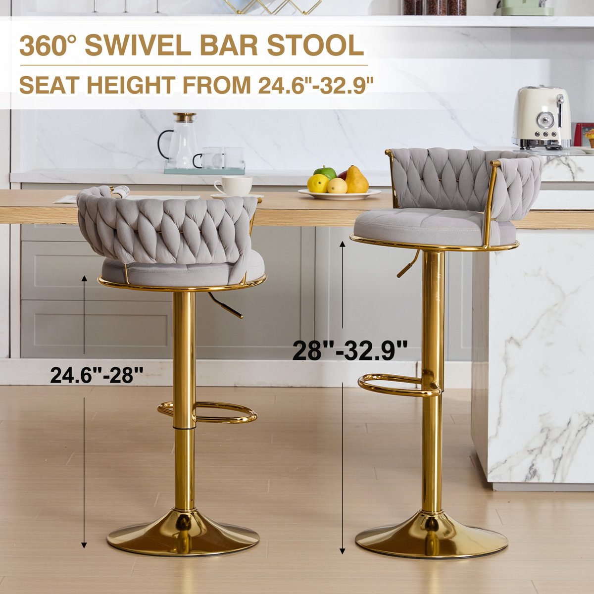 Everly Quinn Upholstered Bar Stool Set Of 4, Velvet Swivel Barstools ...