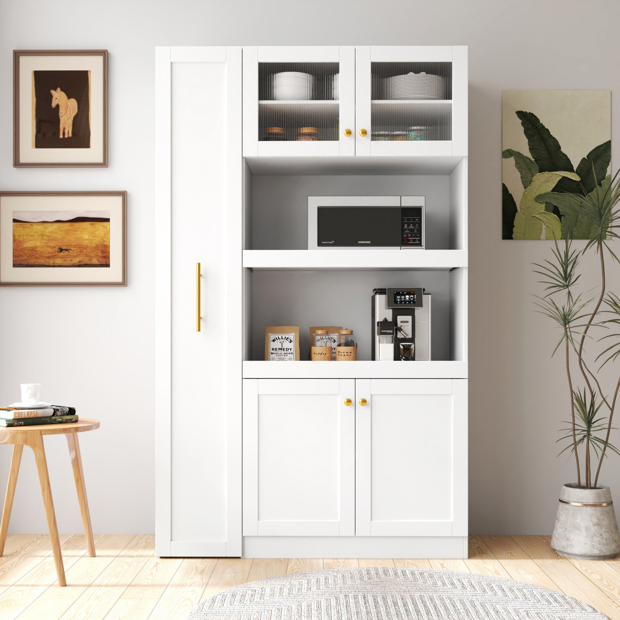 George Oliver Kitchen Pantry Cabinet With Multi-Functional Pull-Out ...