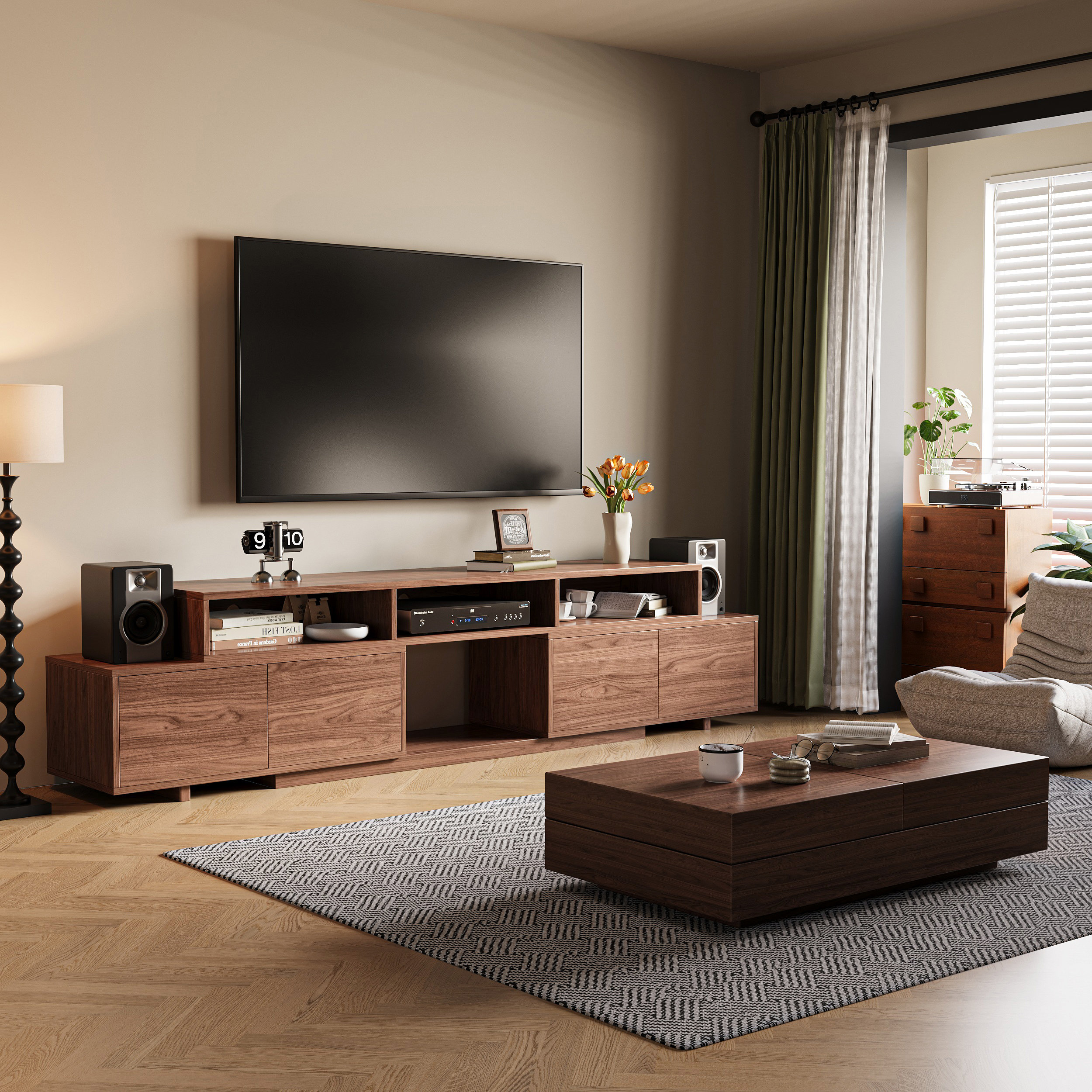 Latitude Run® Expandable TV Stand With Smart Storage-Wood TV Console ...