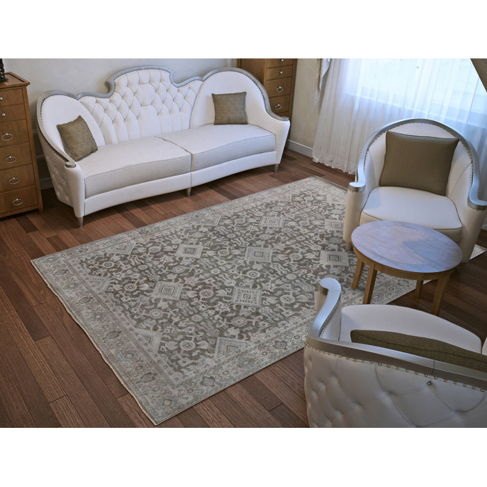 House of Hampton® Hand-knotted Traditional Bordered Natural Wool Blend ...