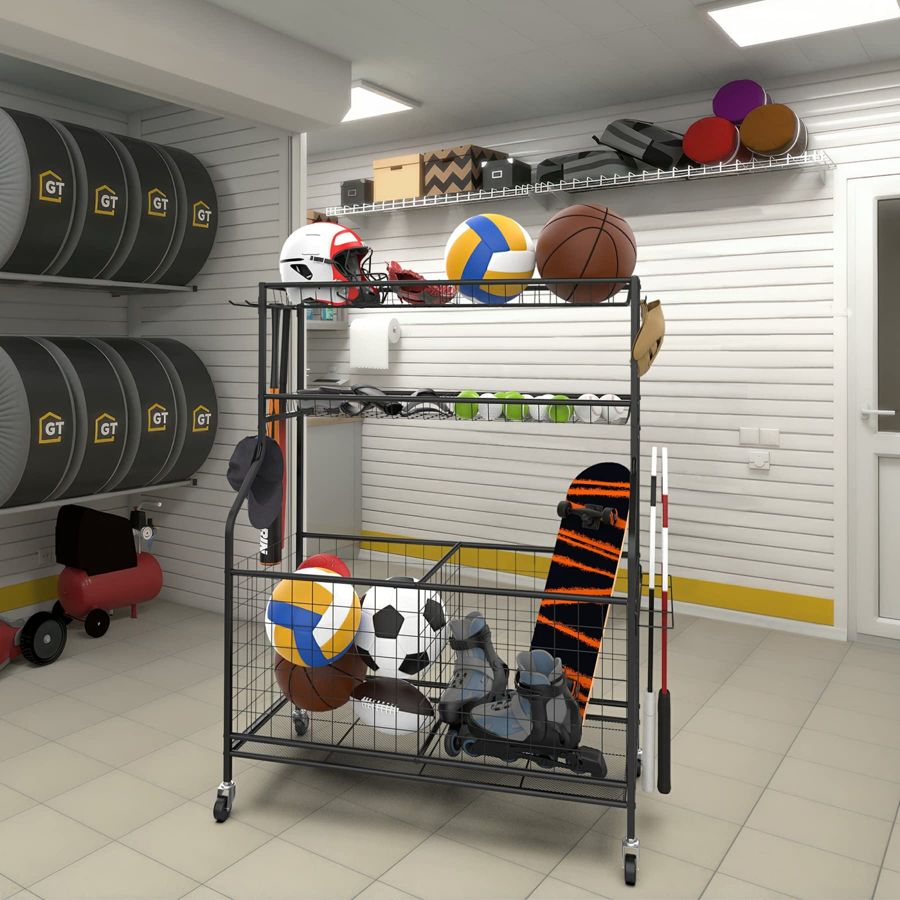 Latitude Run® Garage Ball And Sports Equipment Organizer, Ball Storage ...