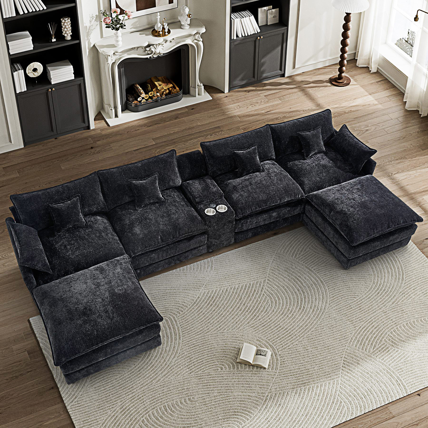 Hokku Designs Seven-Piece Sofa Set With Center Console And 6 Pillows ...