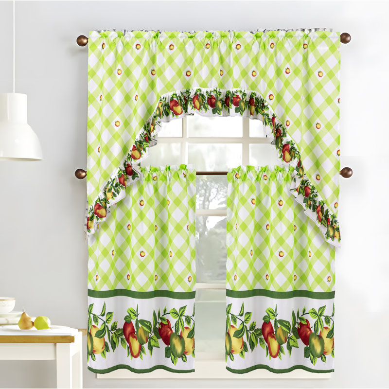 Winston Porter Apple Ruffle Kitchen Curtain Tier Set | Wayfair