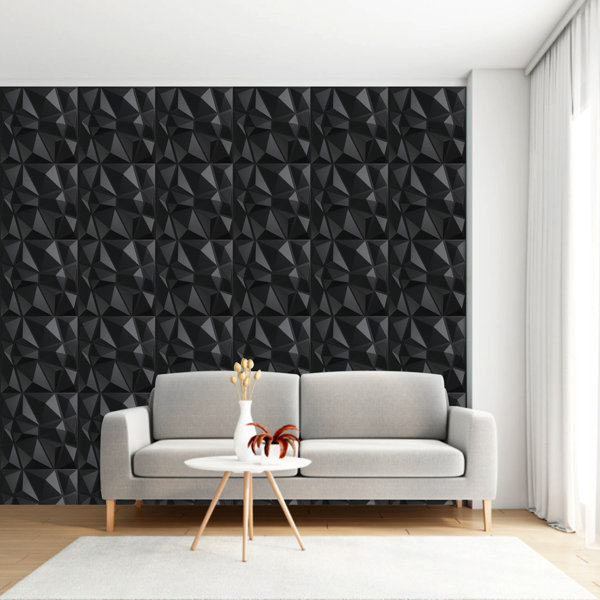 Yips 19.7 in. x 19.7 in. Pure Black Diamond 3D Decorative Wall Panels ...