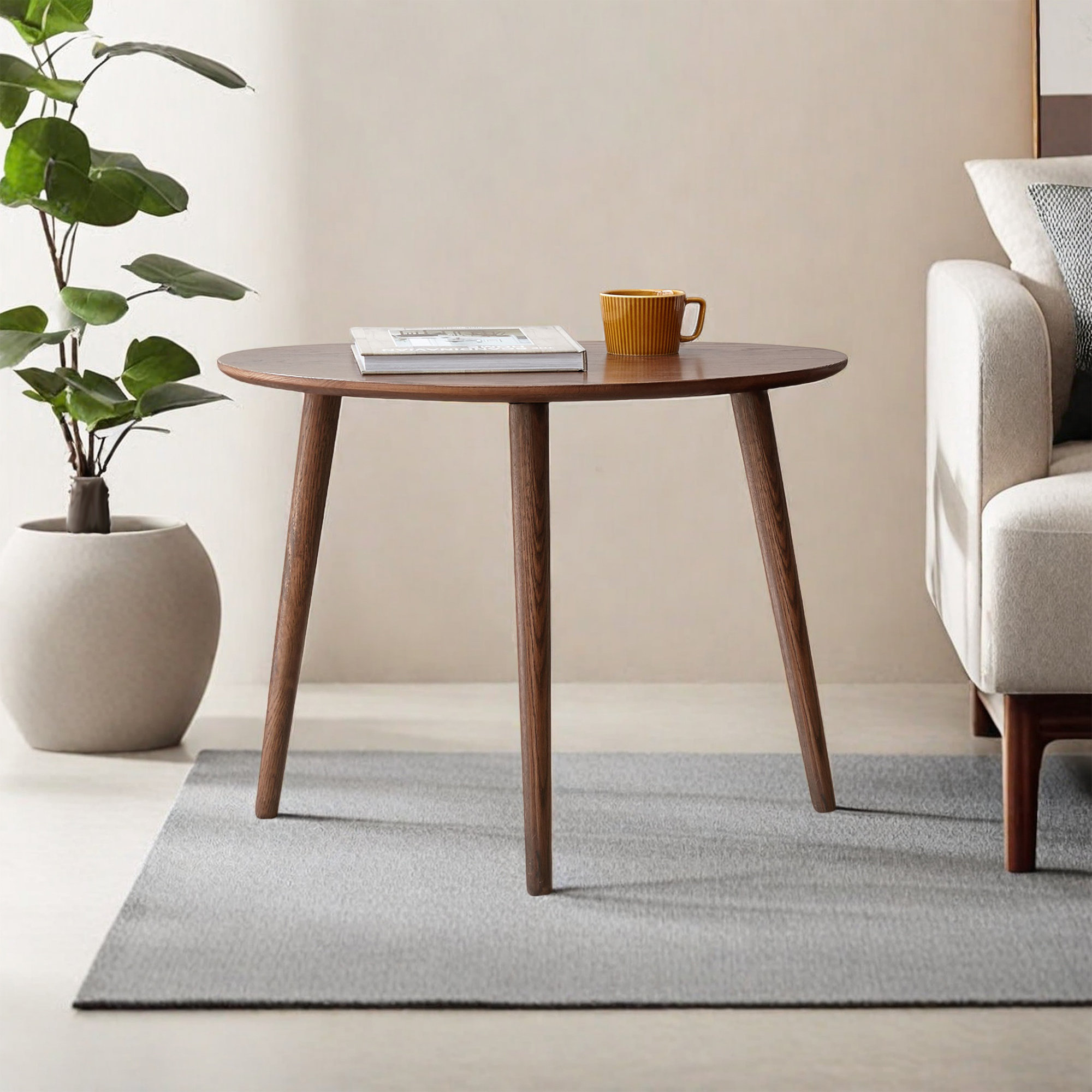 George Oliver Solid Oak Wood Coffee Table – Stylish Pebble-Shaped ...